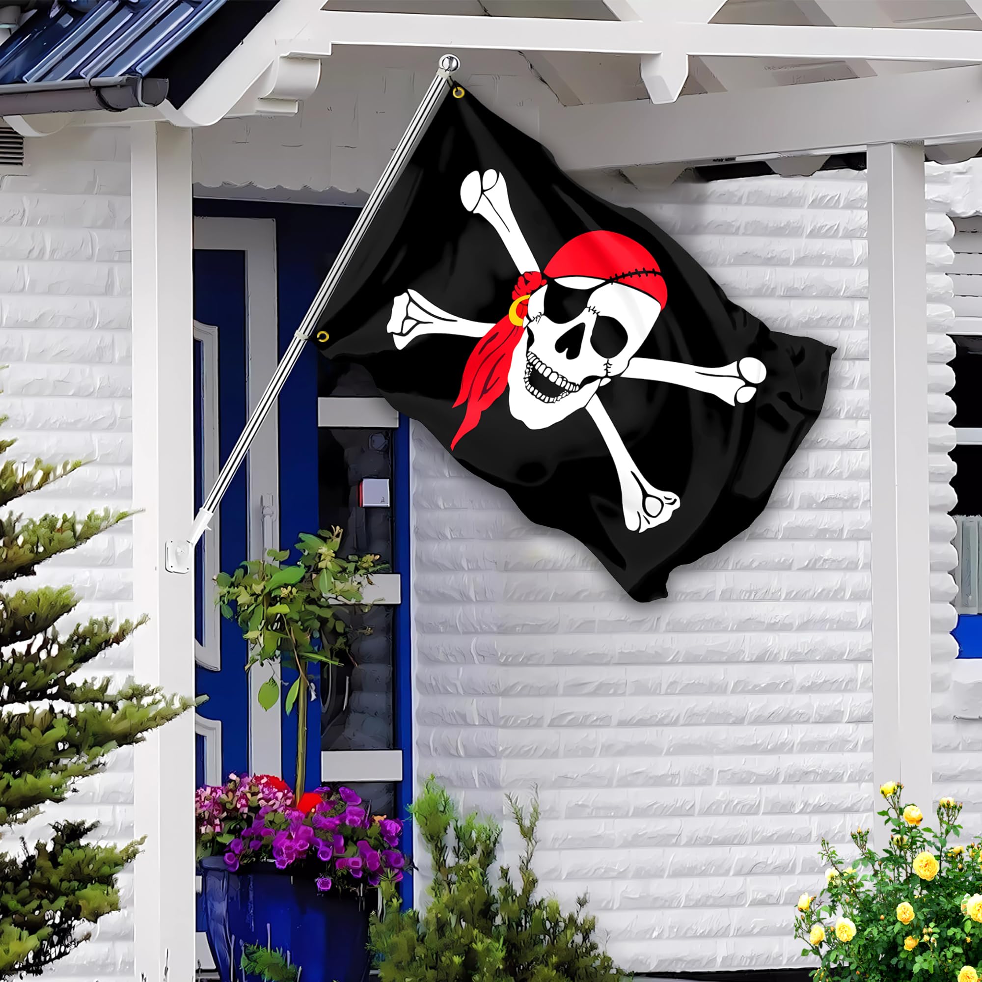 Snapklik.com : Pirate Jolly Roger Red Bandana Flag 3x5 Ft Funny ...