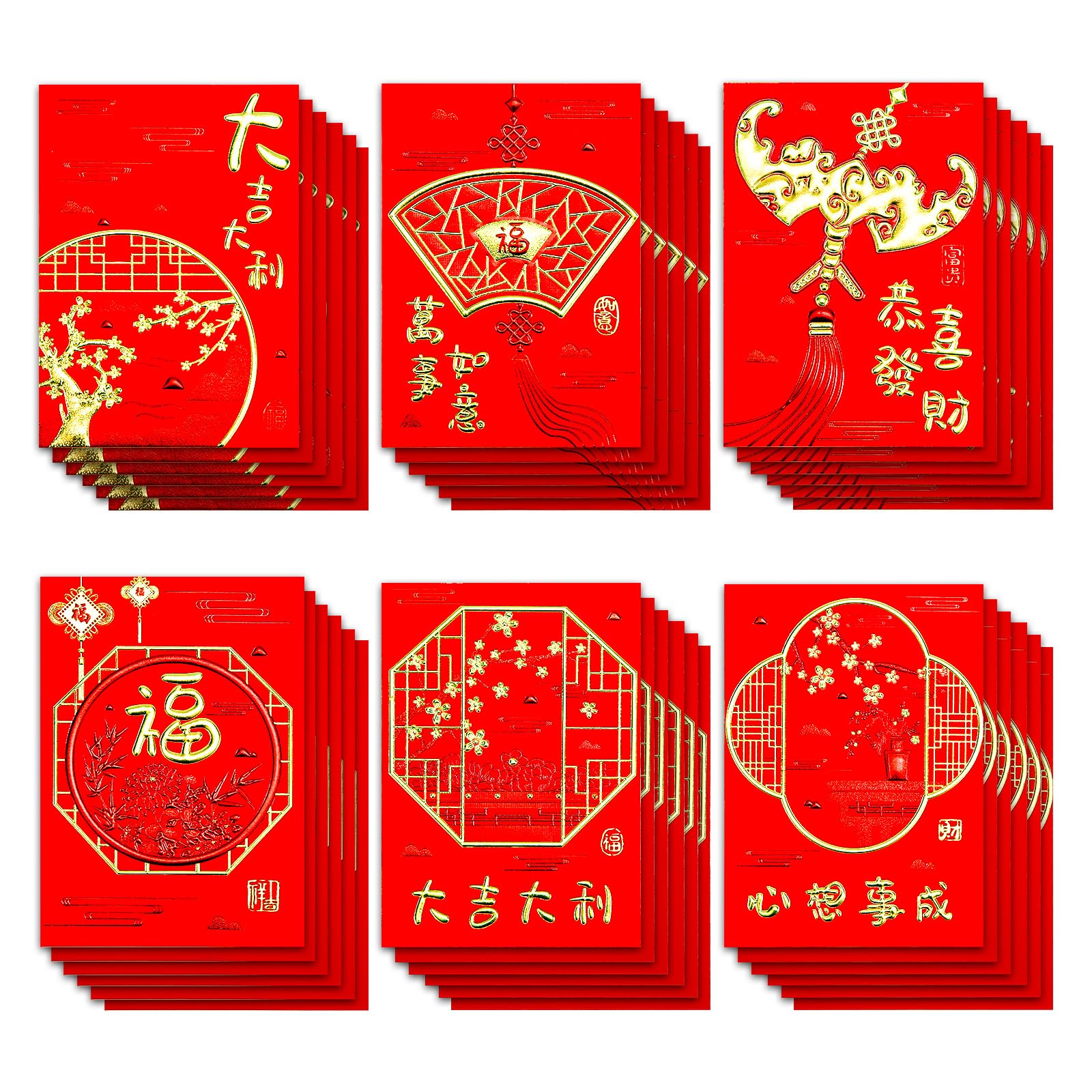 36pcs Chinese Red Envelopes, 3.14 x 4.53 Inch Red Packet Hong Bao 6 ...