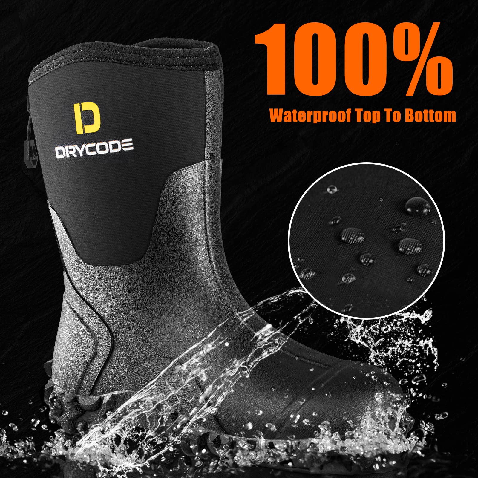 DRYCODE Rubber Boots for Women All Seasons, 5mm Neoprene Mid Calf Rain ...