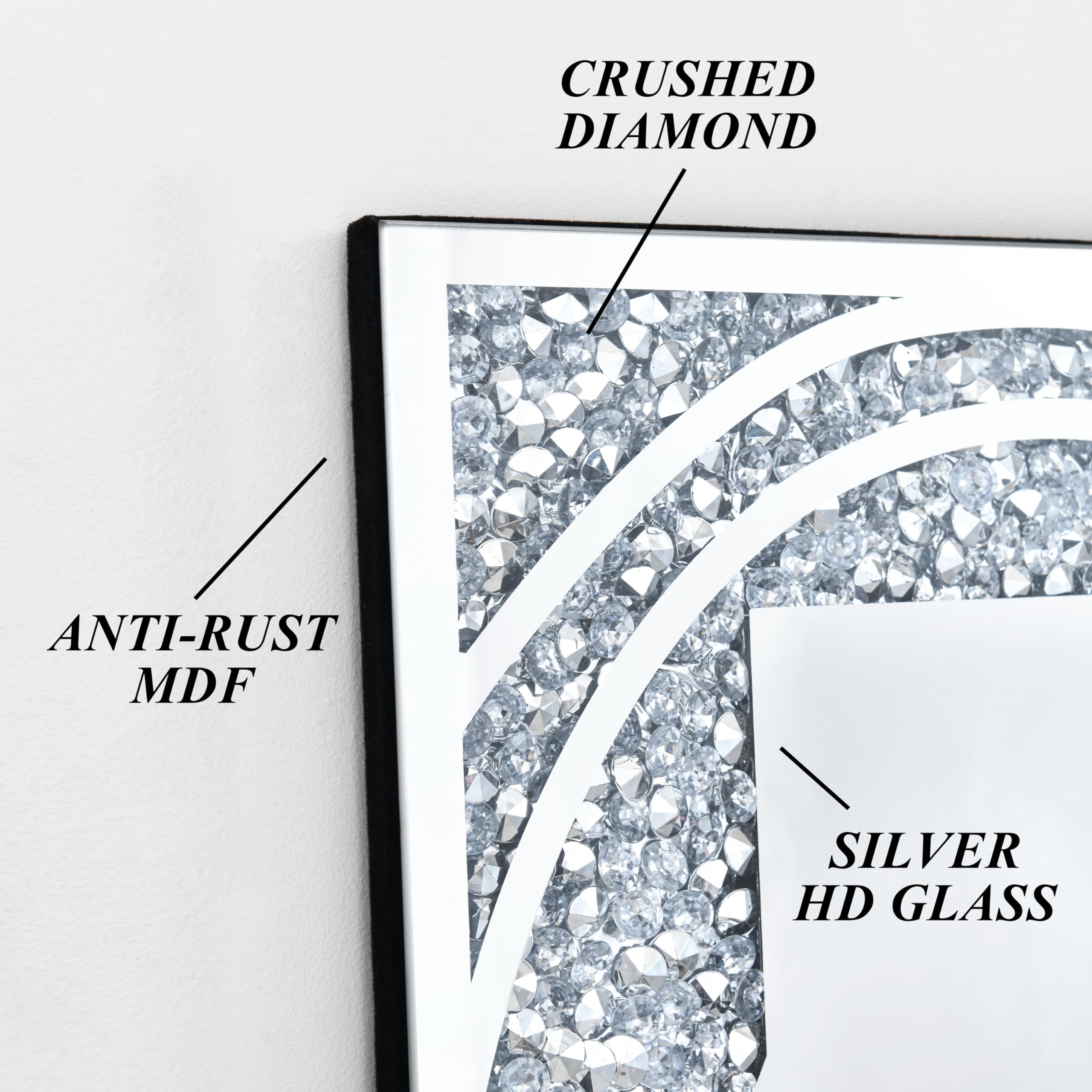 MUAUSU Crystal Wall Mirror 36"×24" Crushed Diamond Mirror for Wall Docor Rectangle Silver ...
