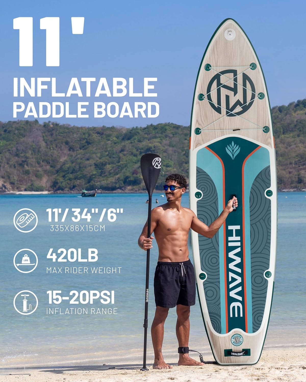 Inflatable Paddle Board 11 '* 34 "* 6" Extra Wide Sup Board, 450lb Capicity Paddle Board for ...
