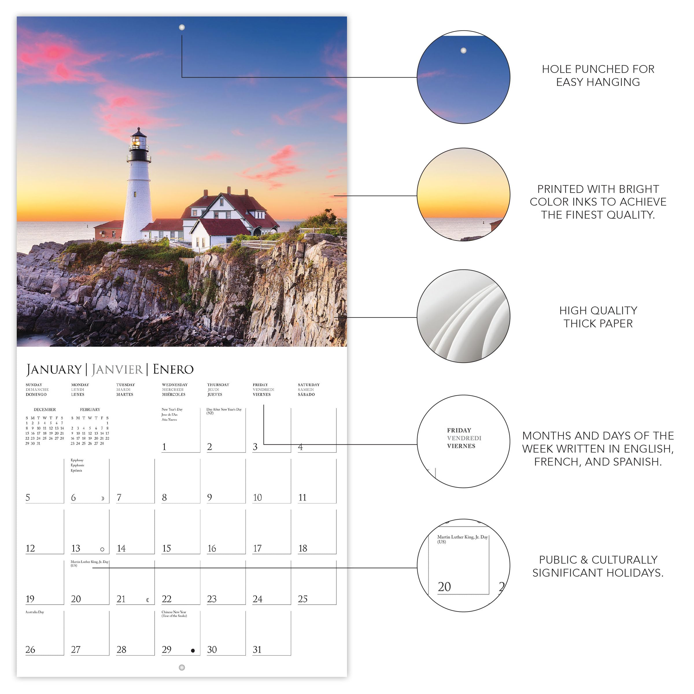 Snapklik.com : 2025 Lighthouses Wall Calendar 12” X 12” Thick Paper ...