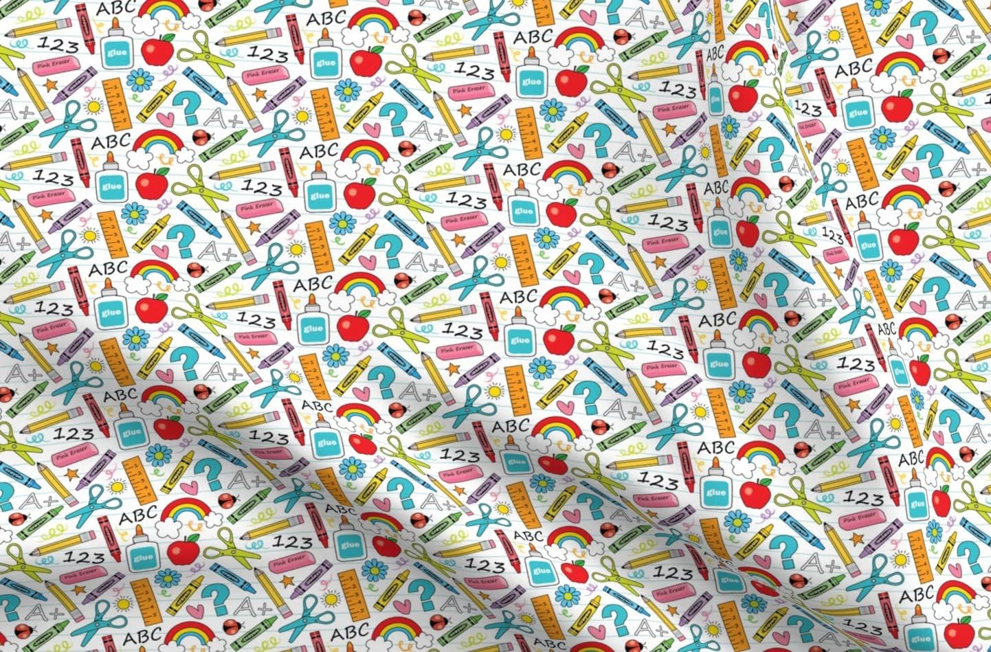 Amazon.com: Spoonflower Fabric - Small School Supplies White Teacher ...