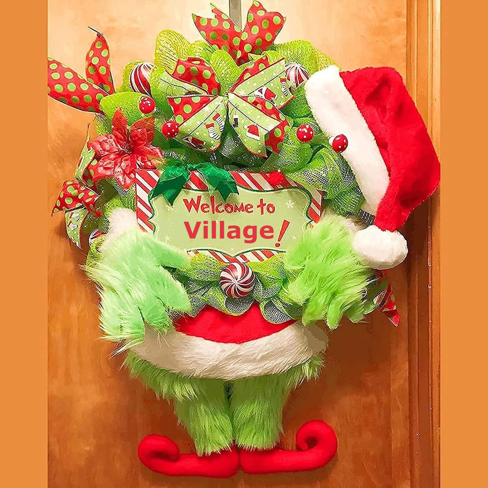 Amazon.com: Christmas Thief Wreath for Front Door Green Elf Legs ...