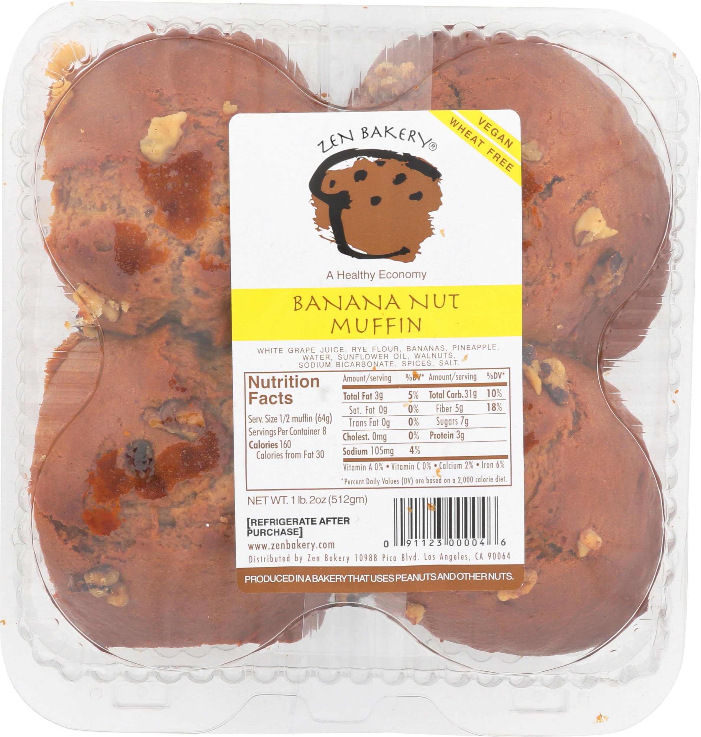 Amazon.com: ZEN BAKERY Banana Nut Muffins 4 PK, 19 OZ : Grocery ...