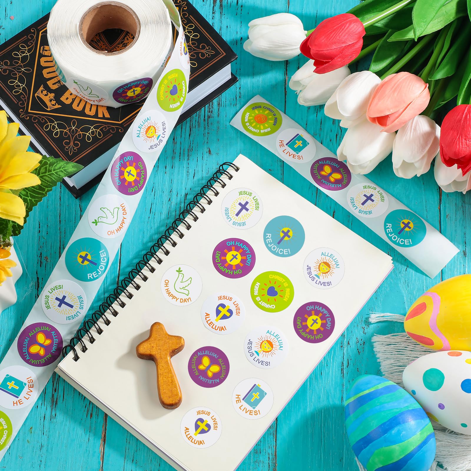 Snapklik.com : 1000 Pcs Easter He Lives Stickers Roll Shape Assorted ...