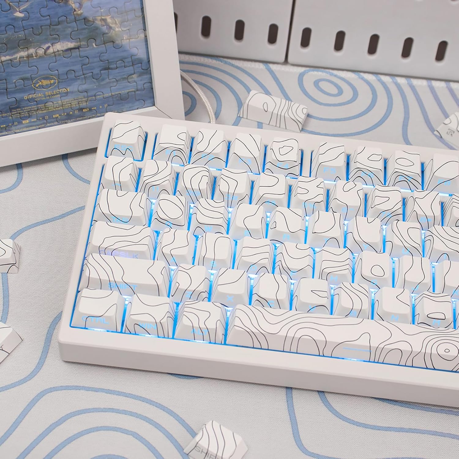 Amazon.com: 131 Keys White Topographic Keycaps PBT Dye Sub Side Printed ...
