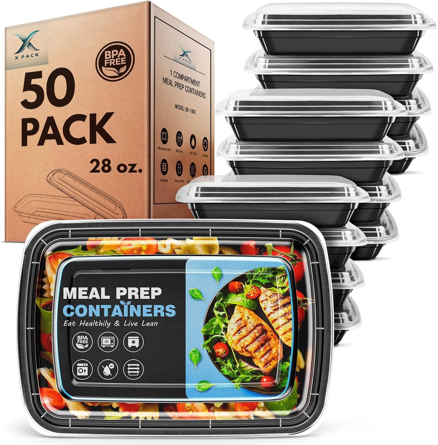 Amazon.com: Ez Prepa [20 Pack] 32oz 3 Compartment Meal Prep Containers ...