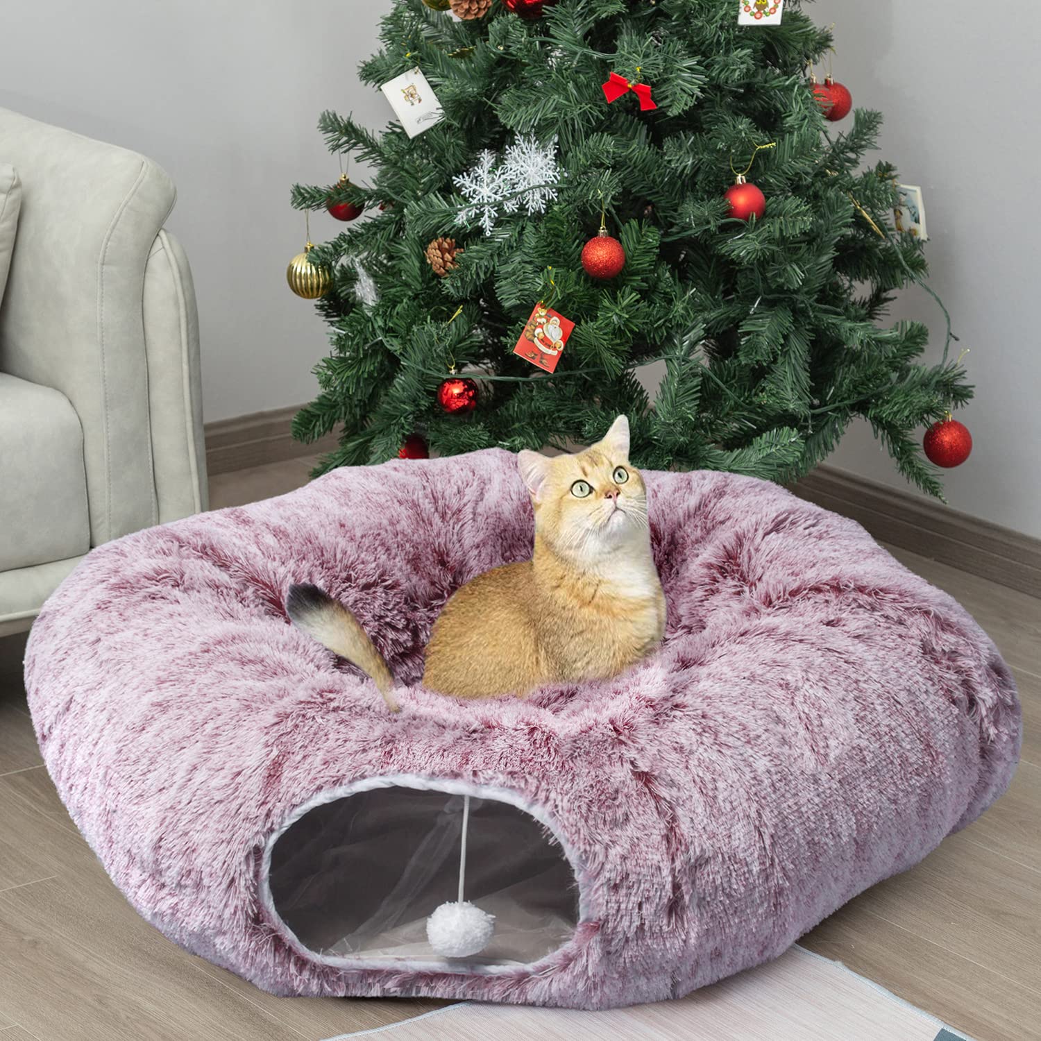 AUOON Cat Tunnel Bed with Central Mat,Big Tube Playground Toys,Soft ...