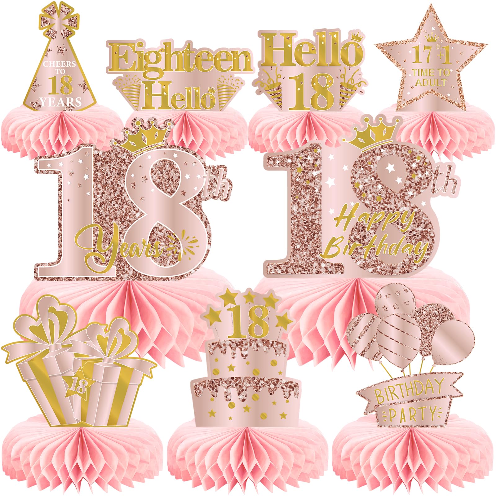 Amazon.com: 9Pcs 18th Birthday Decorations Pink Rose Gold Honeycomb ...