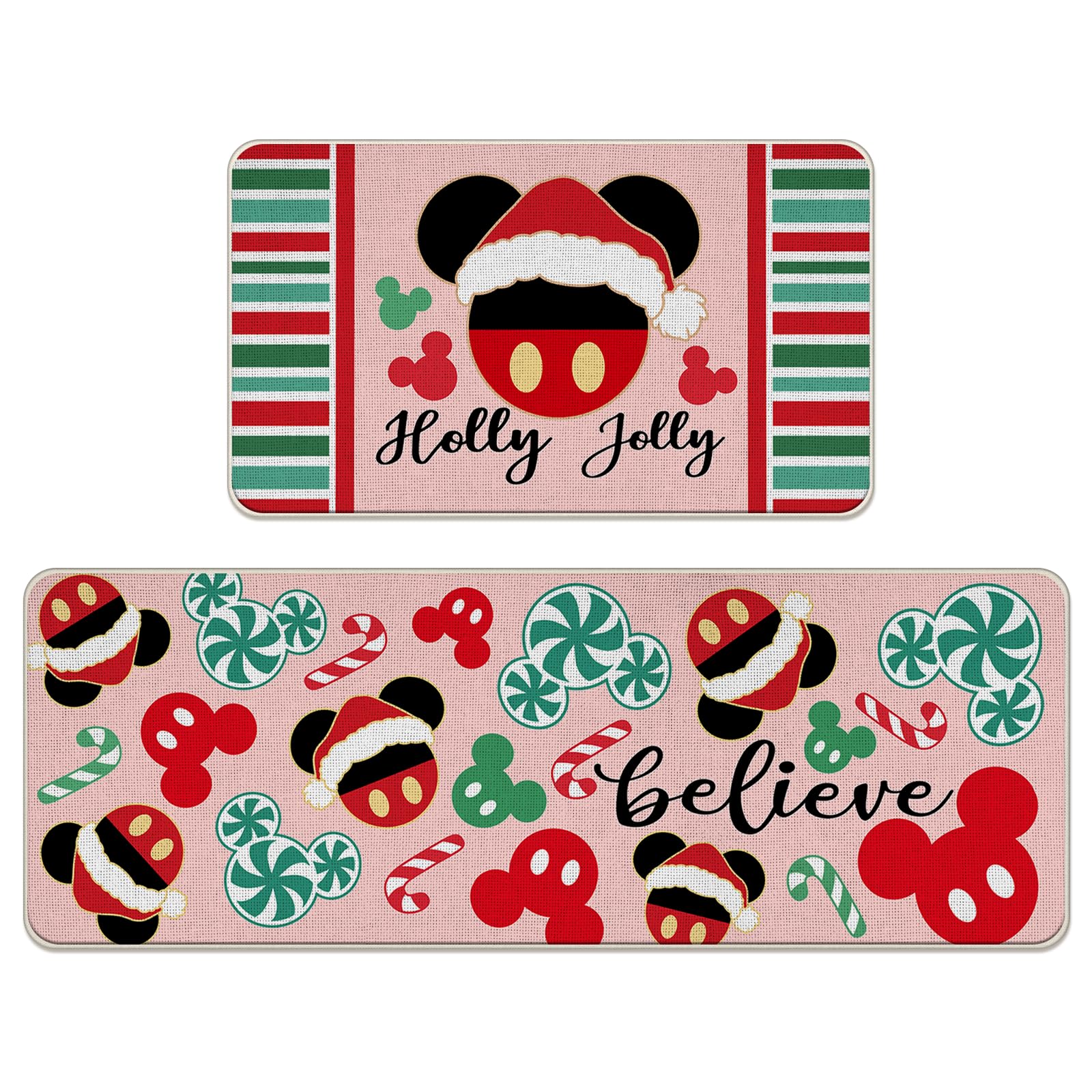 Amazon.com: Tailus Christmas Kitchen Rugs Set of 2, Xmas Peppermint ...