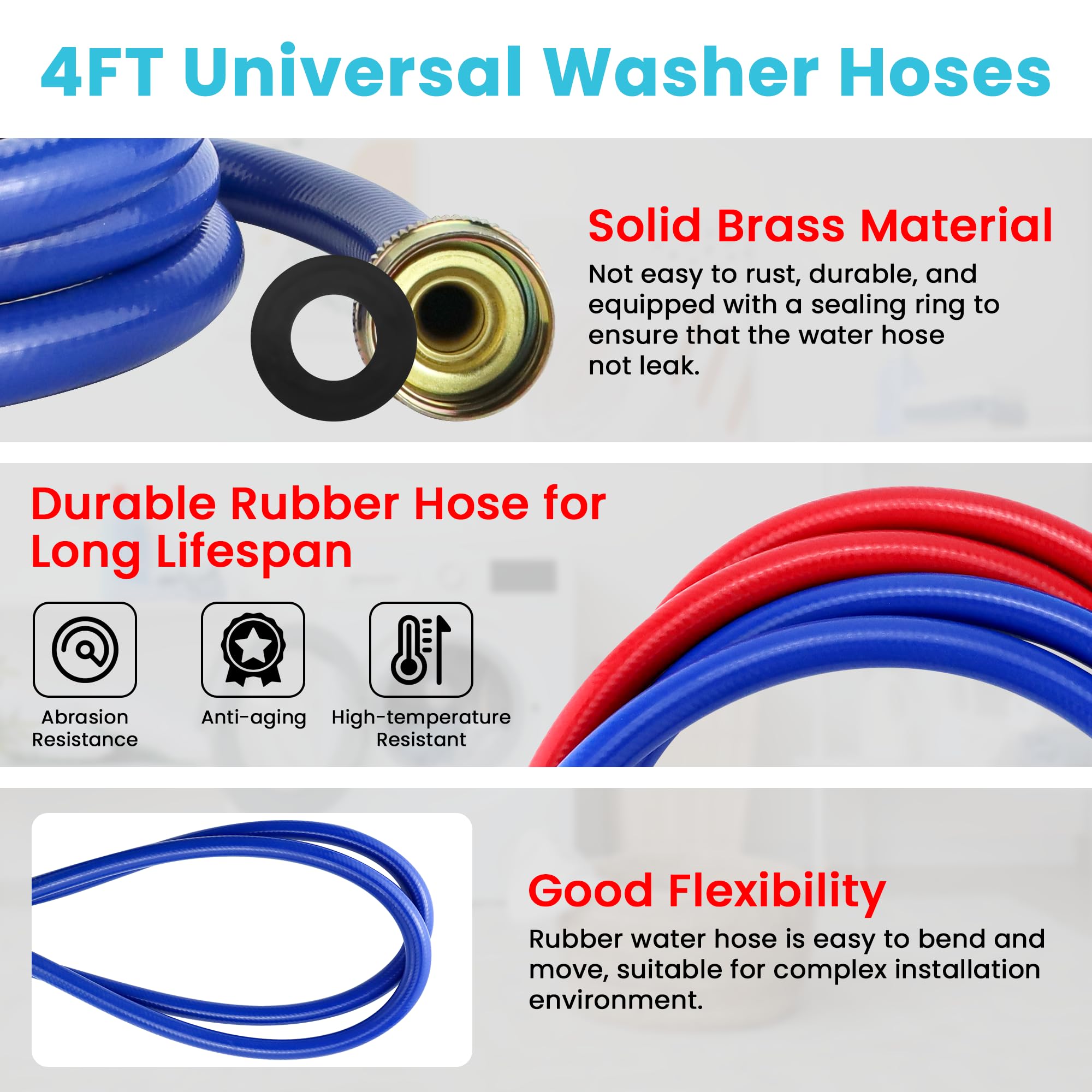 Snapklik.com : 4FT Rubber Washing Machine Hoses For Washer Flexible ...