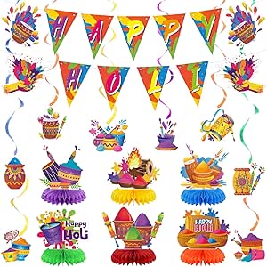 Amazon.com: Sinload 16 Pcs Holi Decorations Festival of Colors Party ...