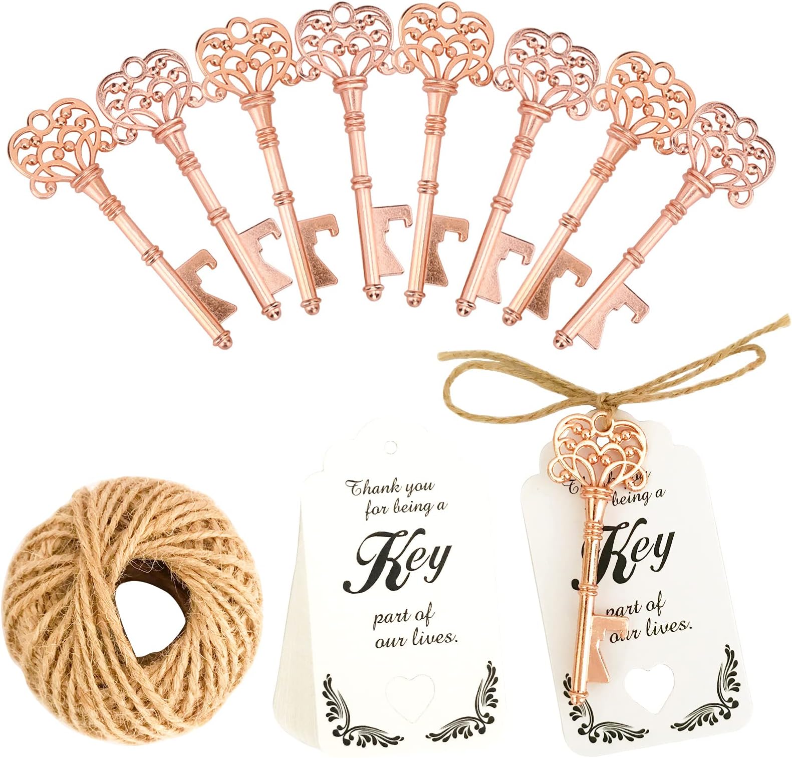 Amazon.com: 50pcs Rose Gold Skeleton Key Beer Bottle Opener With 100 ...