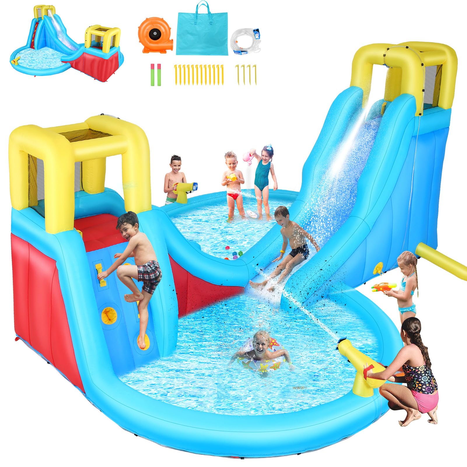 Buy AKEYDIYInflatable Water Slide with Blower Mega Waterpark with Dual ...