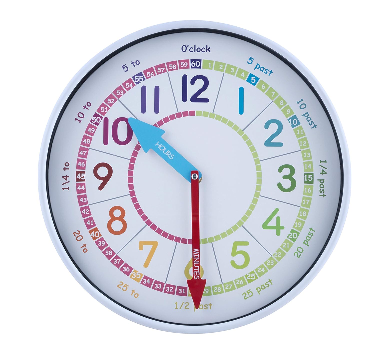 Tell the Time Children's Clock 30cm (12 inches) White. Easy learn time ...