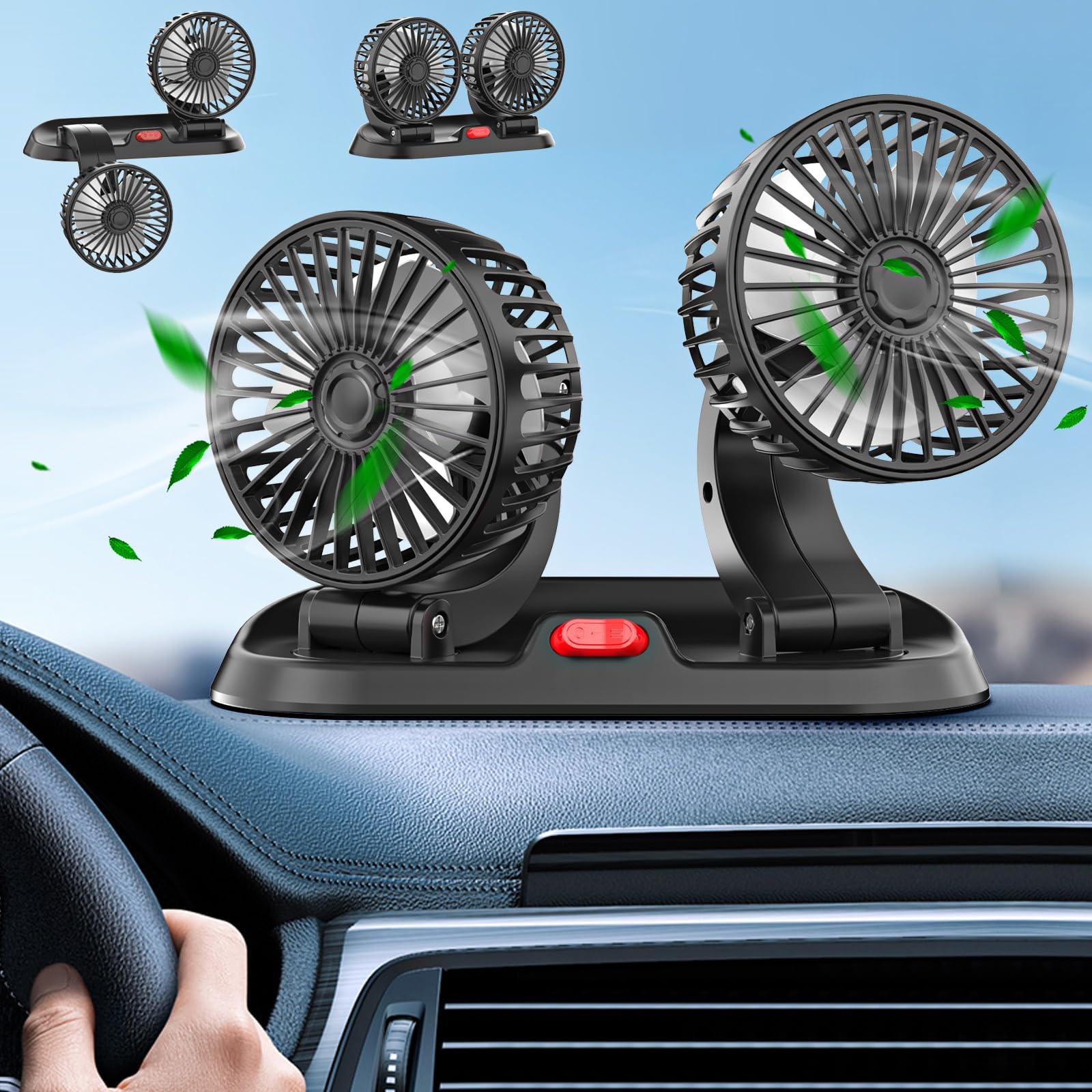 Amazon.com: KINOWJI USB Fan,Double Head Car Fan 360°Adjustable Auto ...