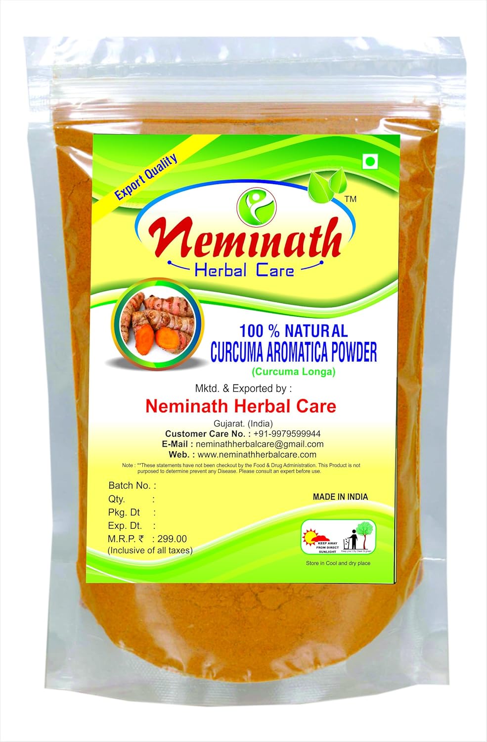 100% Natural Turmeric Rhizome (CURCUMA AROMATICA) Powder for YOUNGER ...