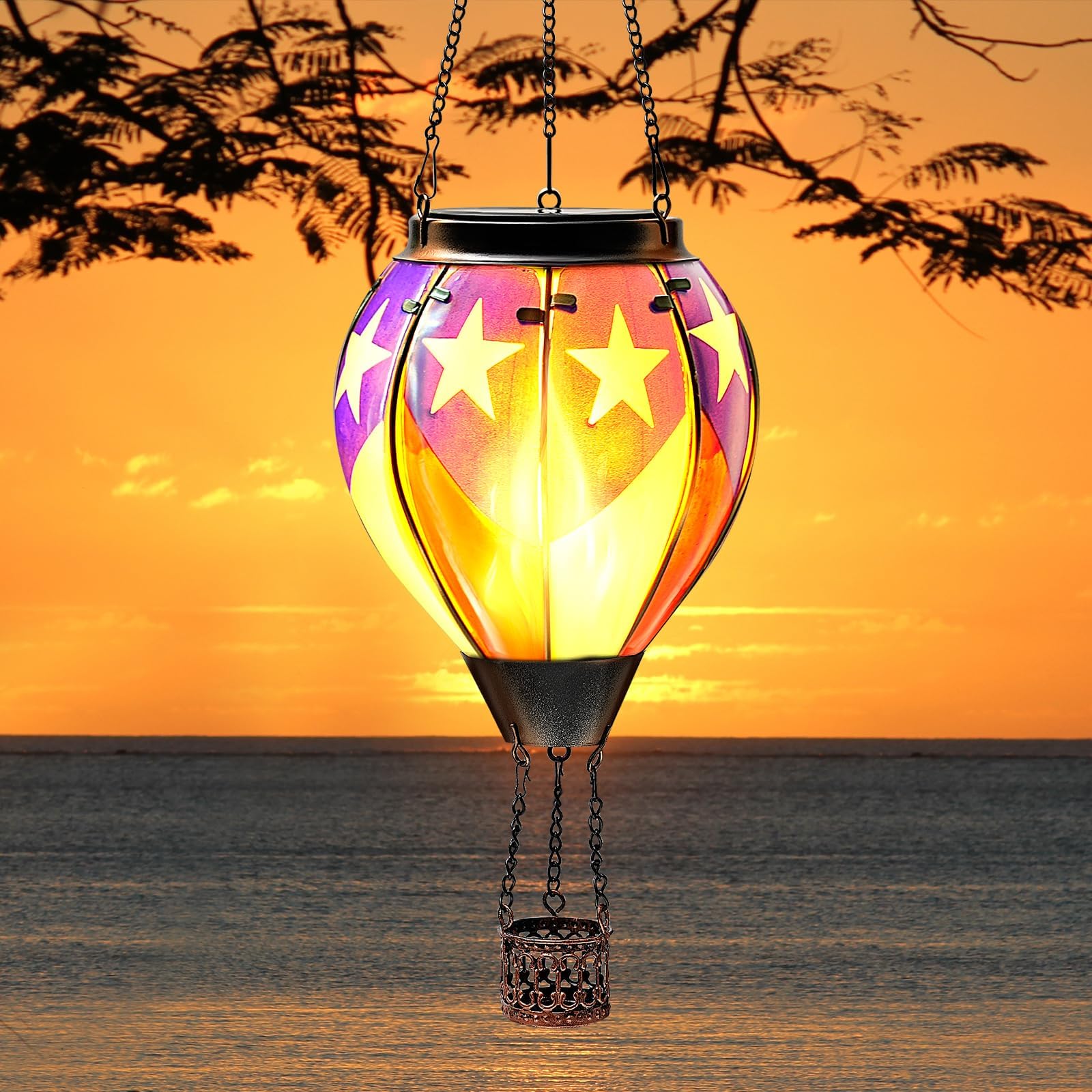 Amazon.com: Mugres Solar Hot Air Balloon Lantern with Flickering Flame ...