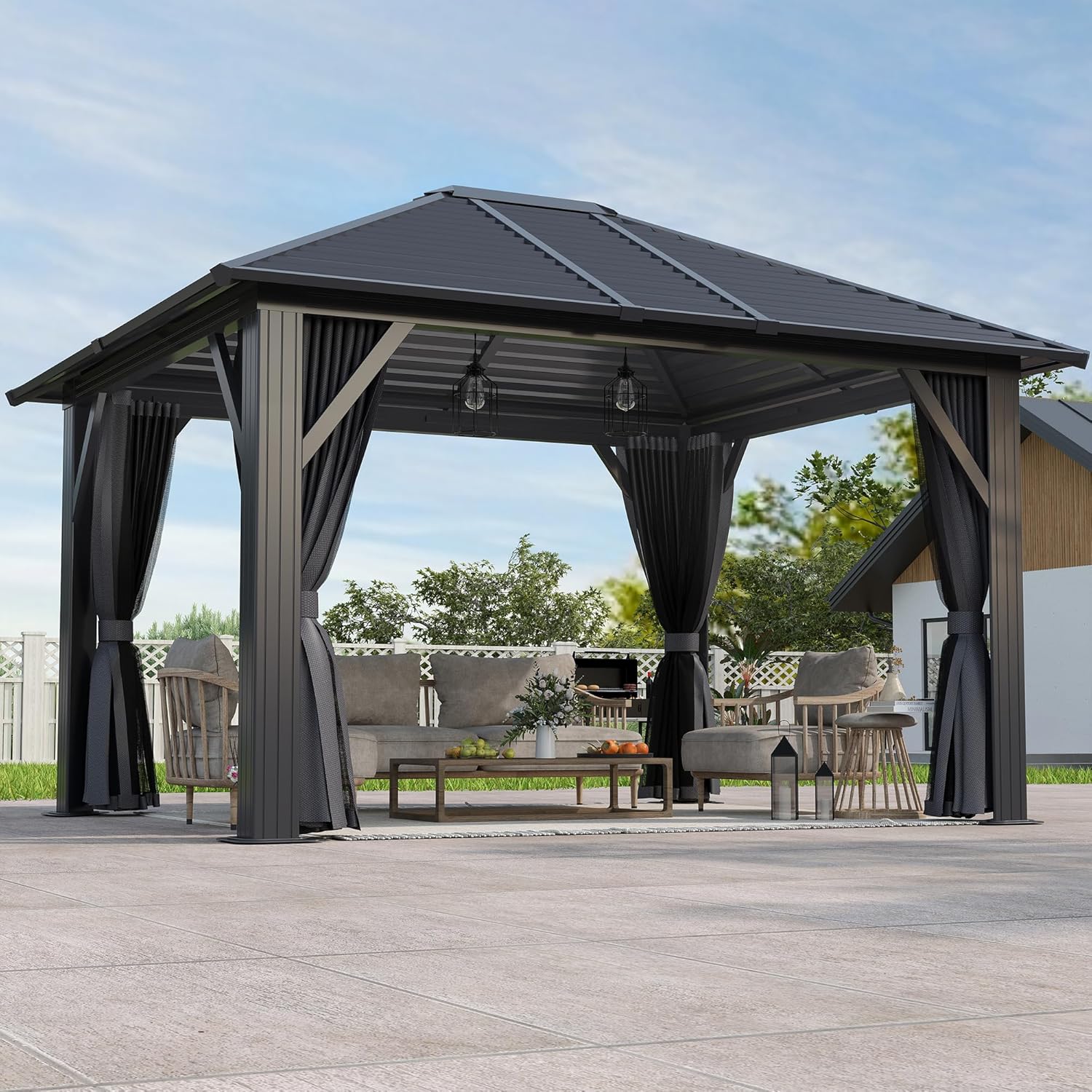 Amazon.com : GARTOO 10' x 12' Patio Hardtop Gazebo - Outdoor Metal Hard ...