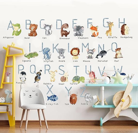 Amazon.com: ABC Wall Stickers, Alphabet Wall Decals, Animal Alphabet ...