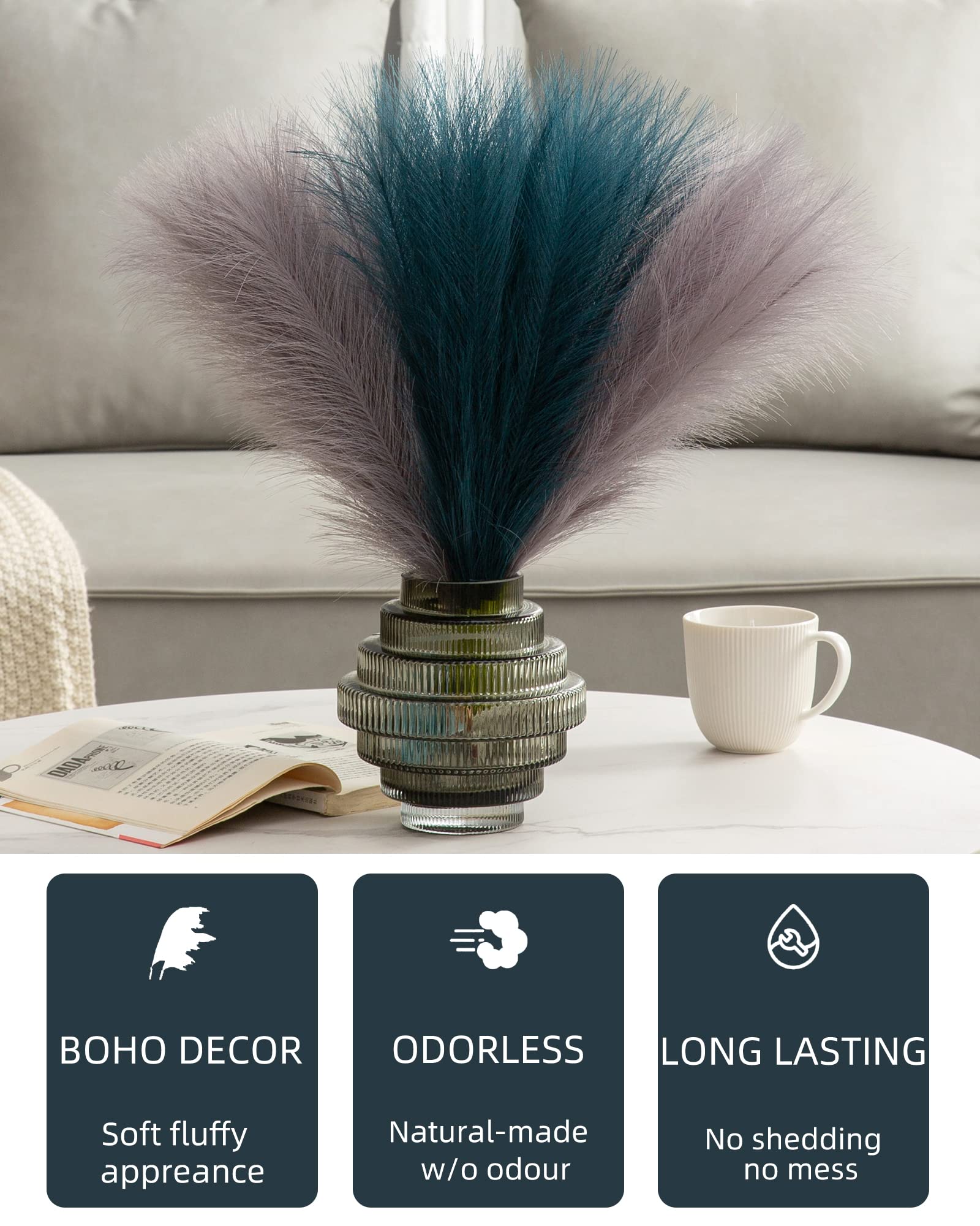 Faux Pampas Grass 8 PCS 17" Small Boho Home Decor Fake Pompas Floral ...