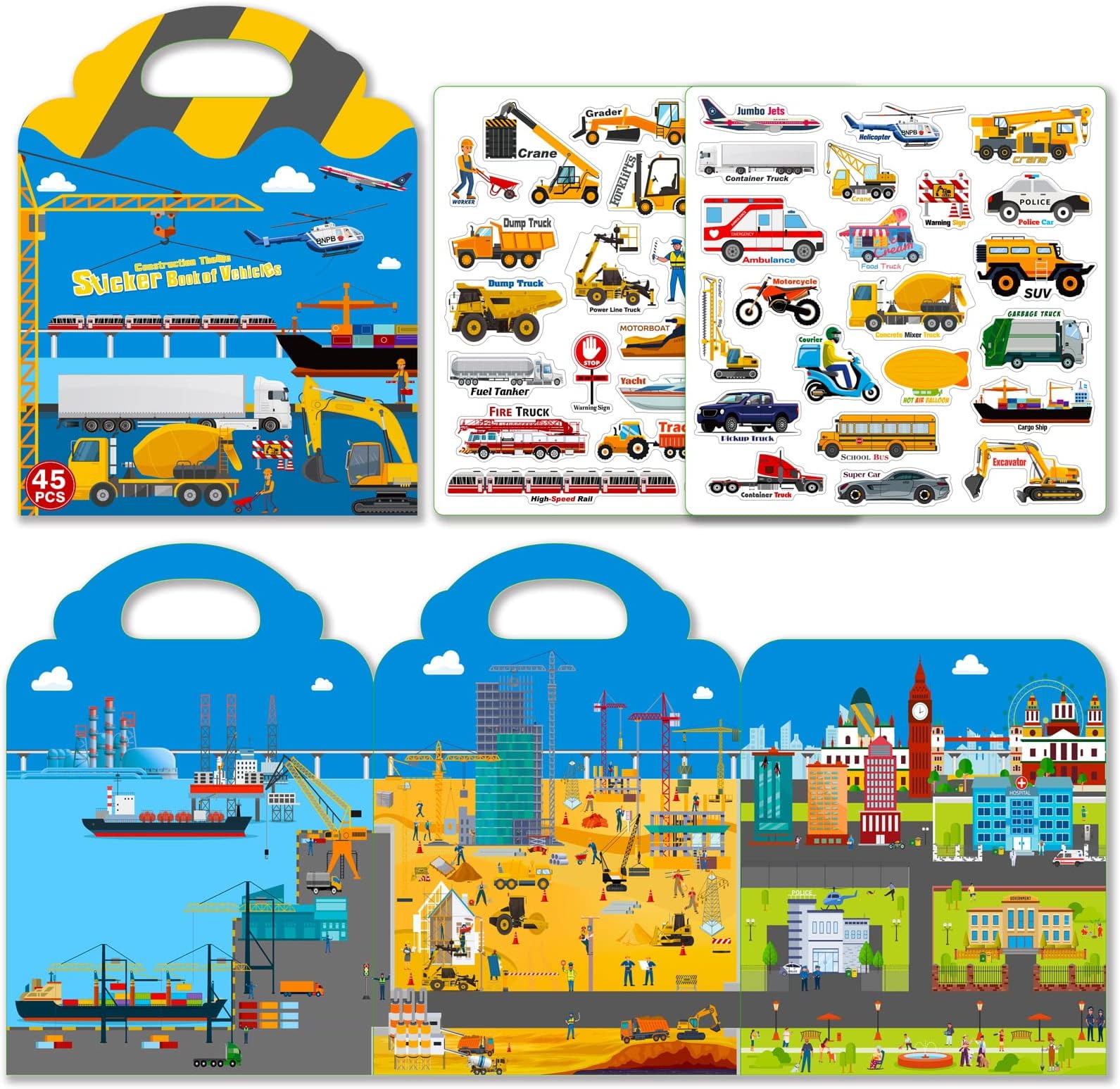Amazon.com: Reusable Sticker Book for Kids 2-4, 45pcs Vehicles Cars 3D ...