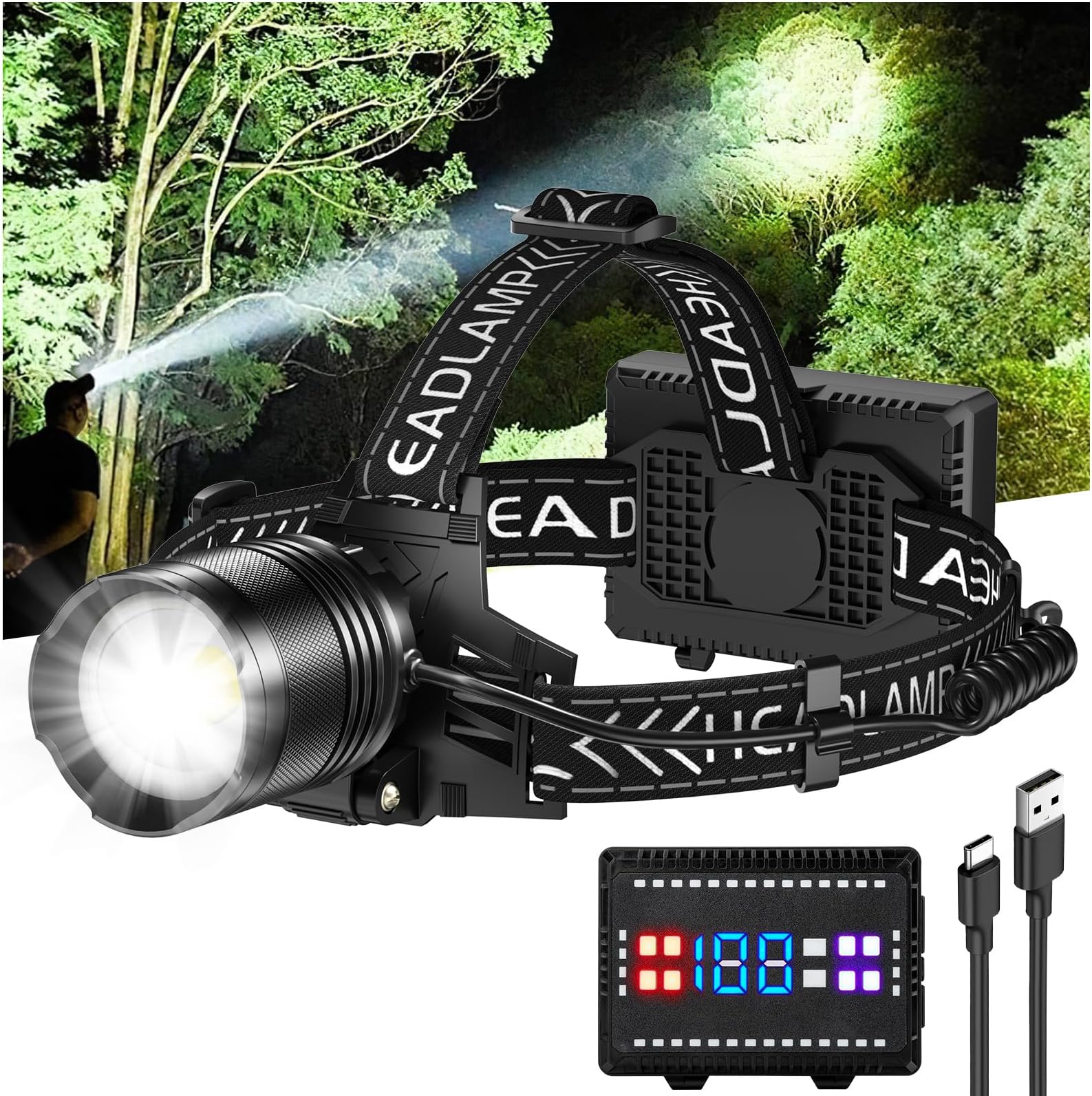 Amazon.com: Headlamp Rechargeable, 990000 Lumens Super Bright LED Head ...