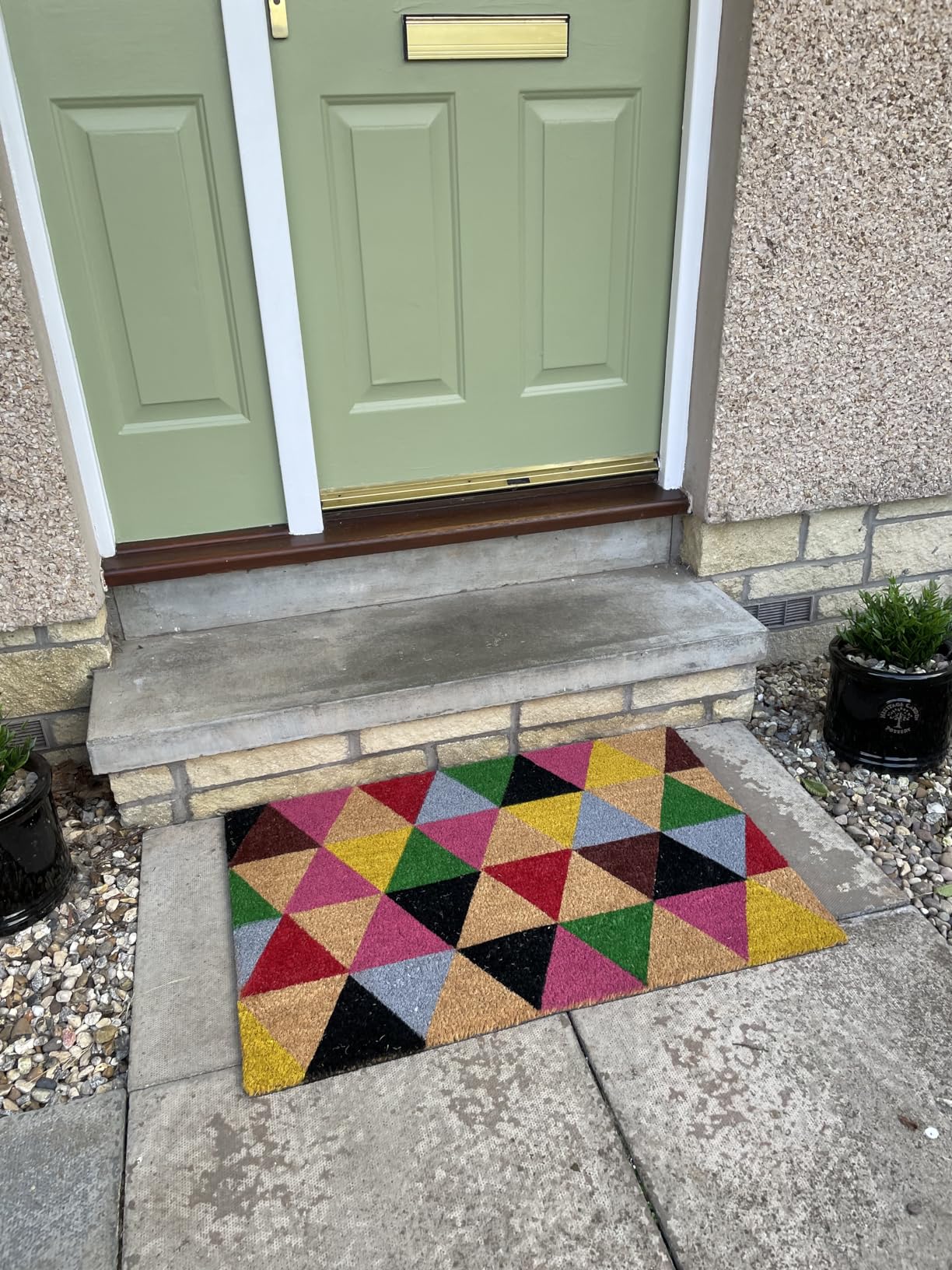 Nicola Spring Non-Slip Coir Door Mat - 60 x 90cm - Triangles - PVC ...