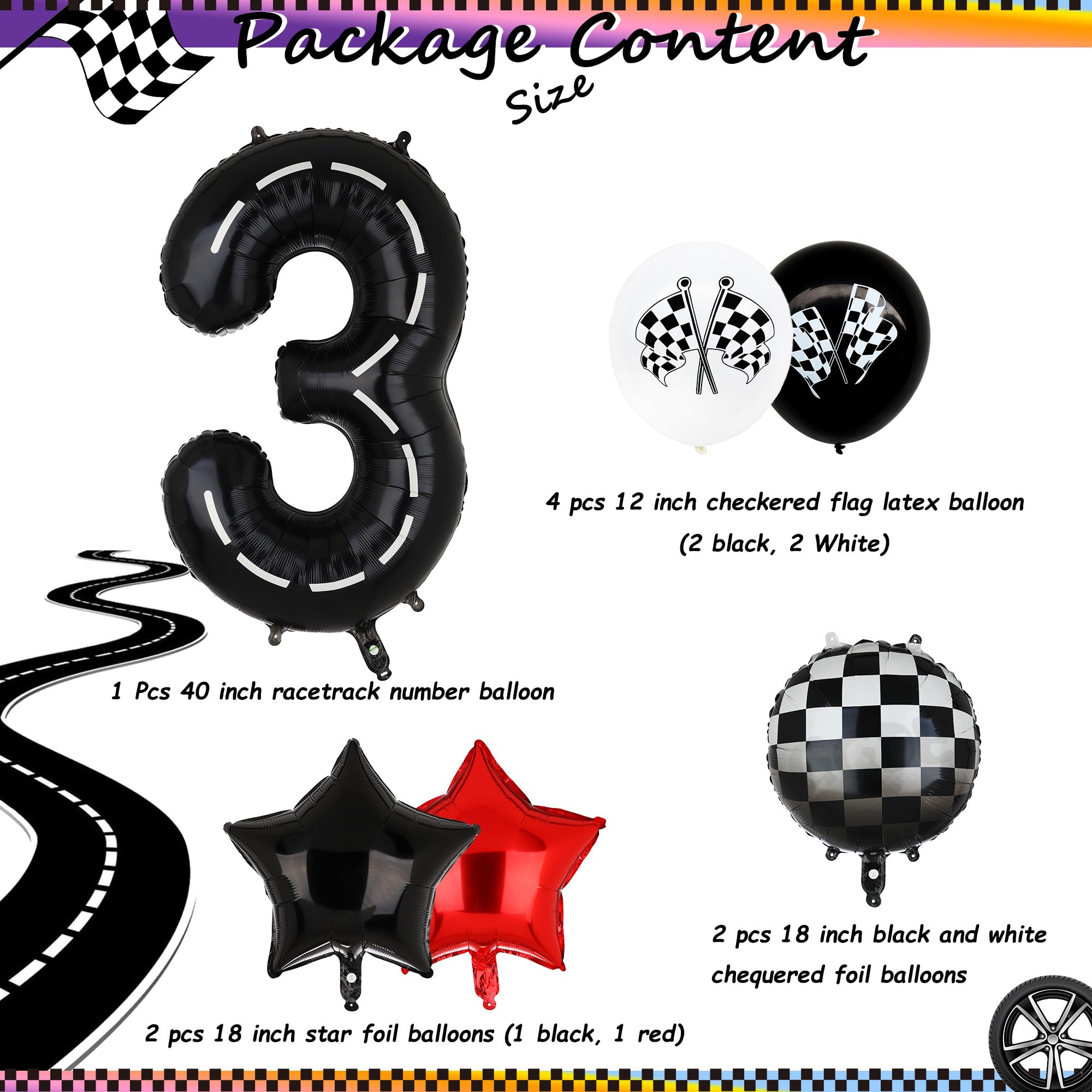 Snapklik.com : 10 Pcs Race Car Balloons 40 Inch Racetrack Number ...