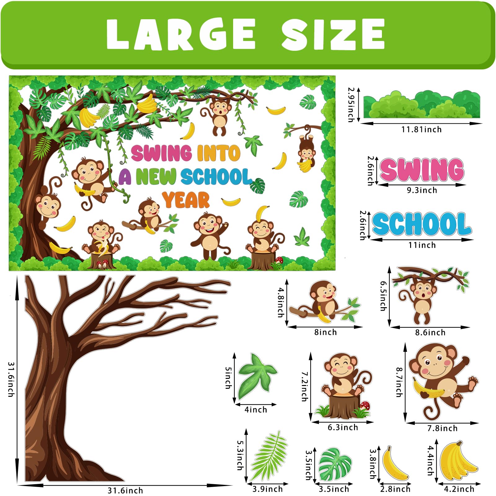 Snapklik.com : Summer Monkey Tree Bulletin Board Set Swing Into A New ...