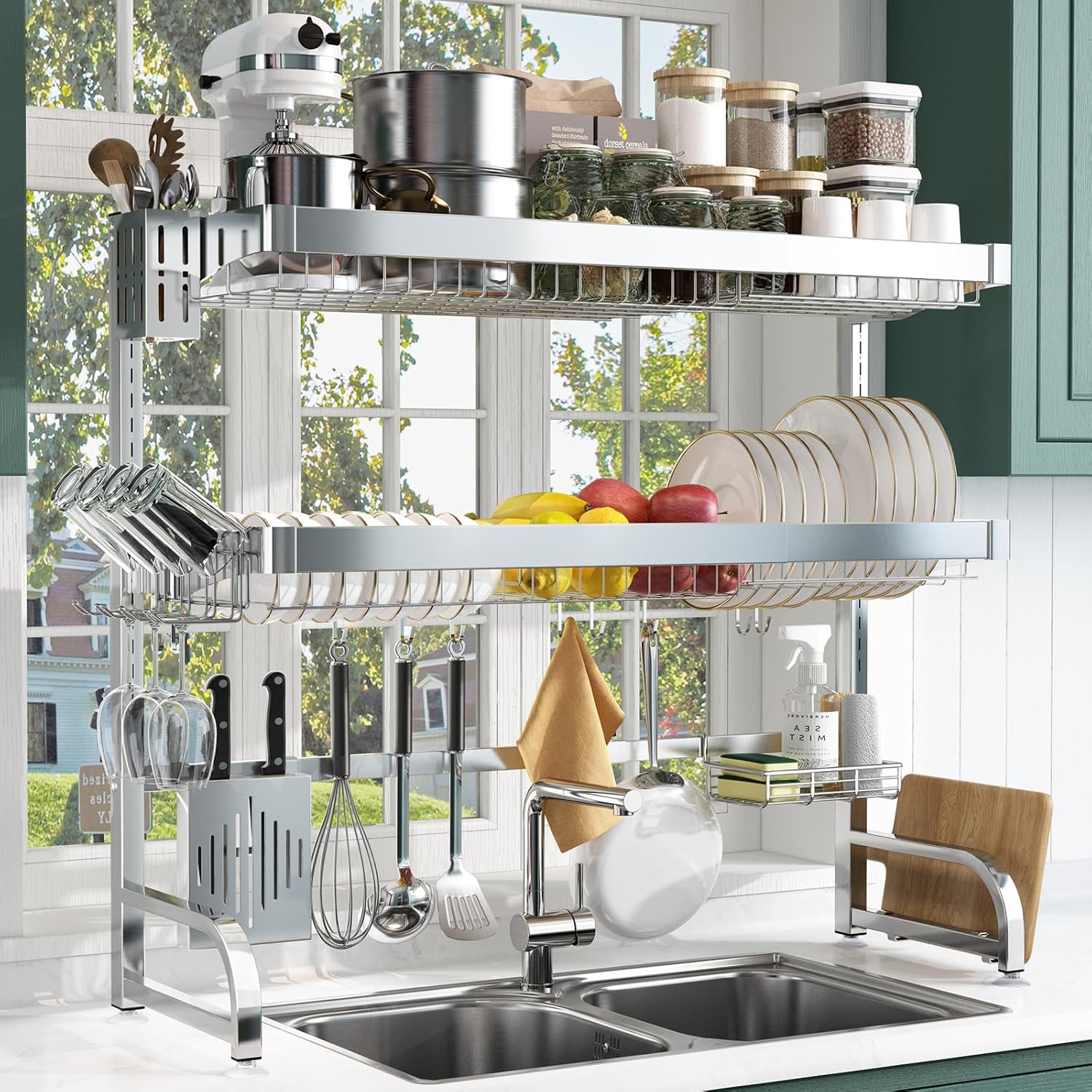Boosiny Over Sink Dish Drying Rack, 3 Tier Full 304 Stainless Steel ...
