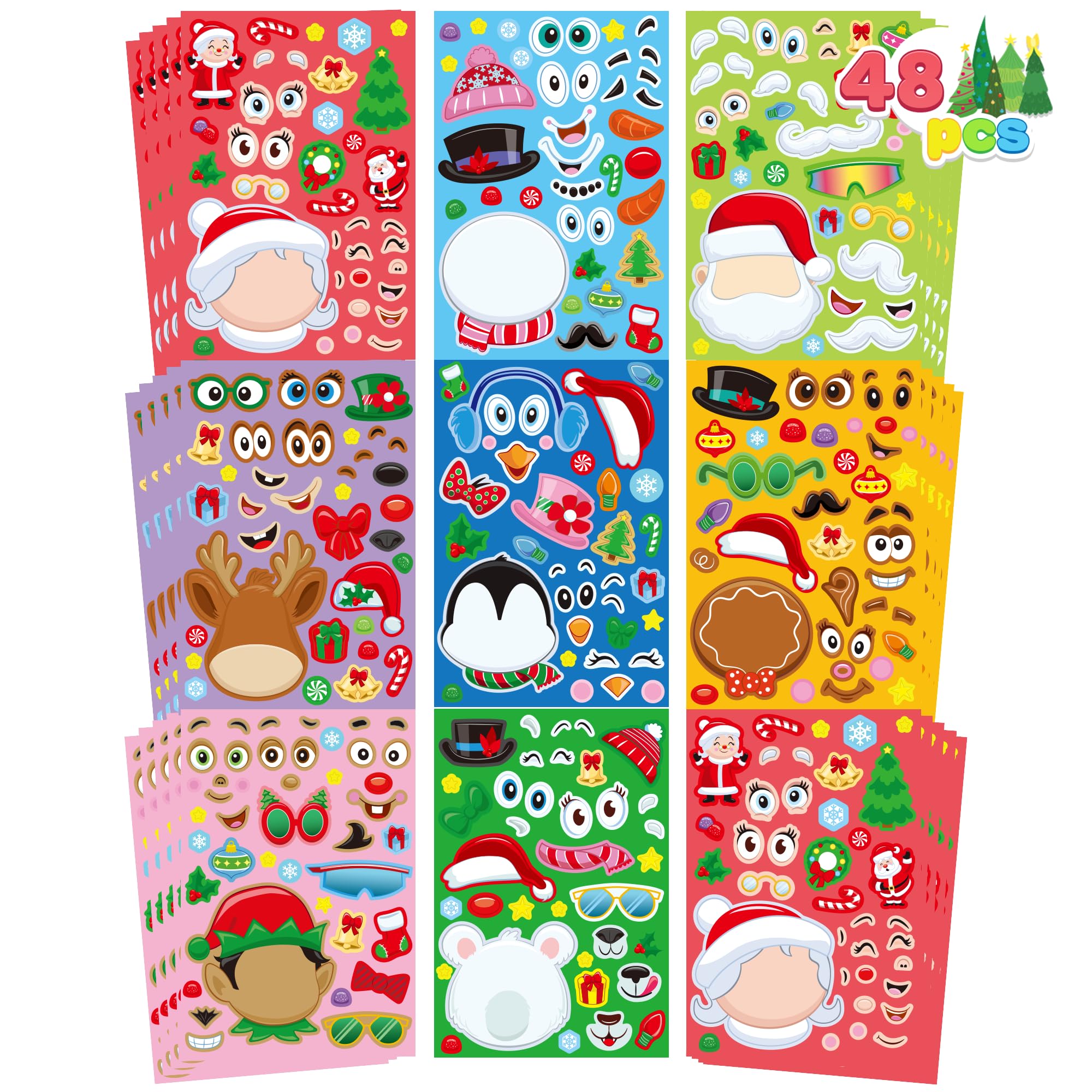 Amazon.com: JOYIN 48 Pcs Christmas Make-a-face Sticker Sheets Make Your ...