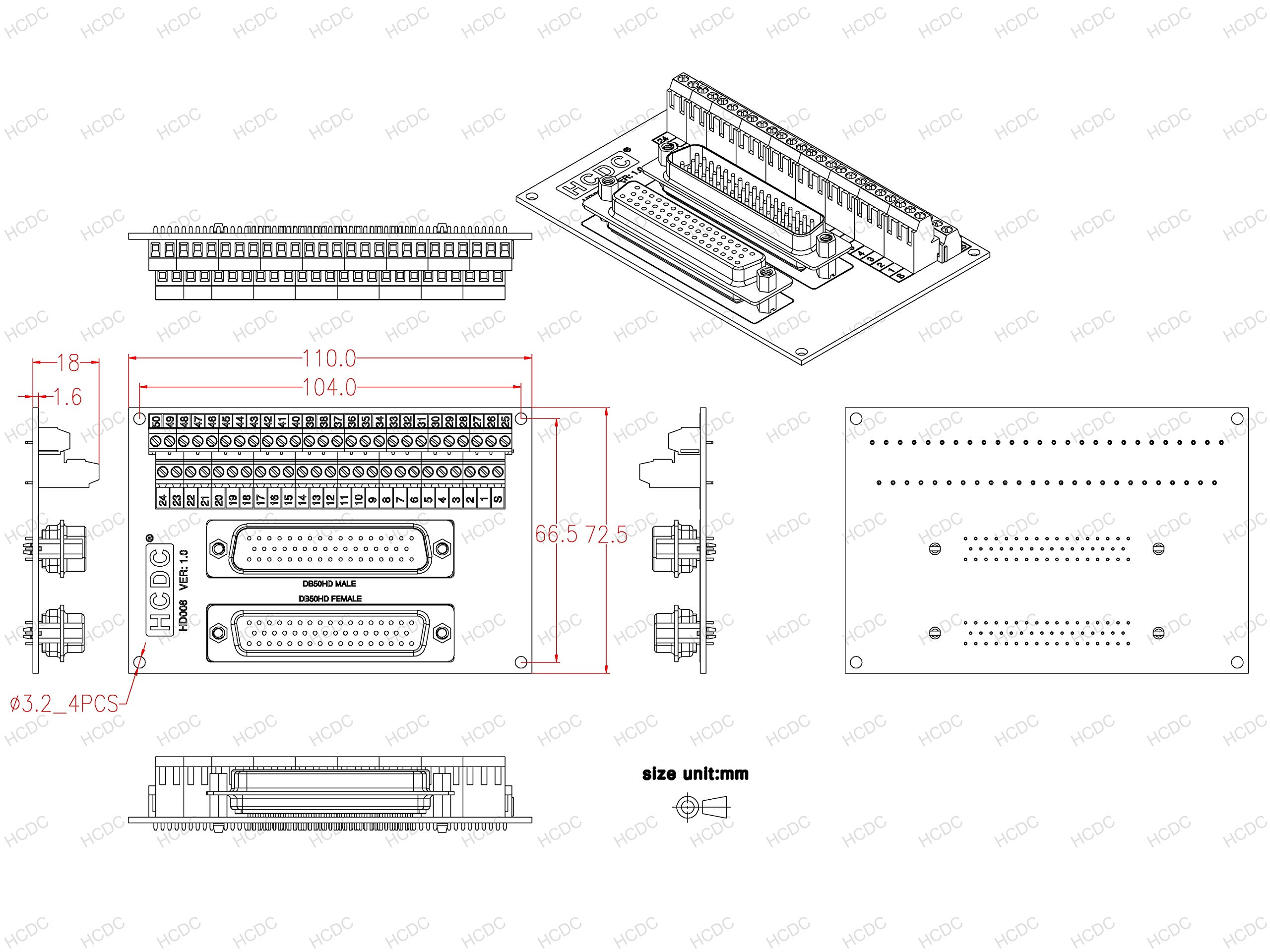 Snapklik.com : HCDC D-SUB Male-Female Breakout Board Terminal Block ...