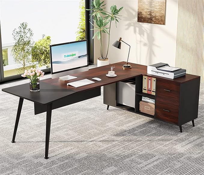 Amazon.com: Tribesigns 87” Large Executive Office Desk with File ...