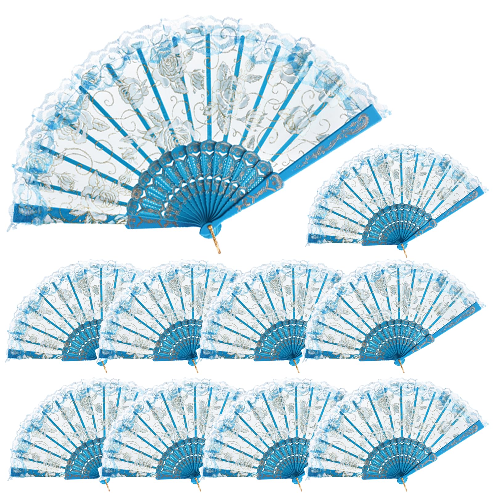 Amazon.com: QIRMIZI 10 Pcs Rose Lace Folding Fans,Silk Folding Hand ...