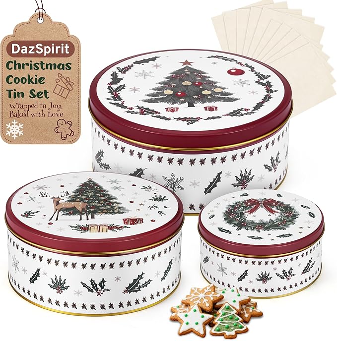 DazSpirit Christmas Biscuit Tins Set Metal Biscuit Tins with Lids for ...