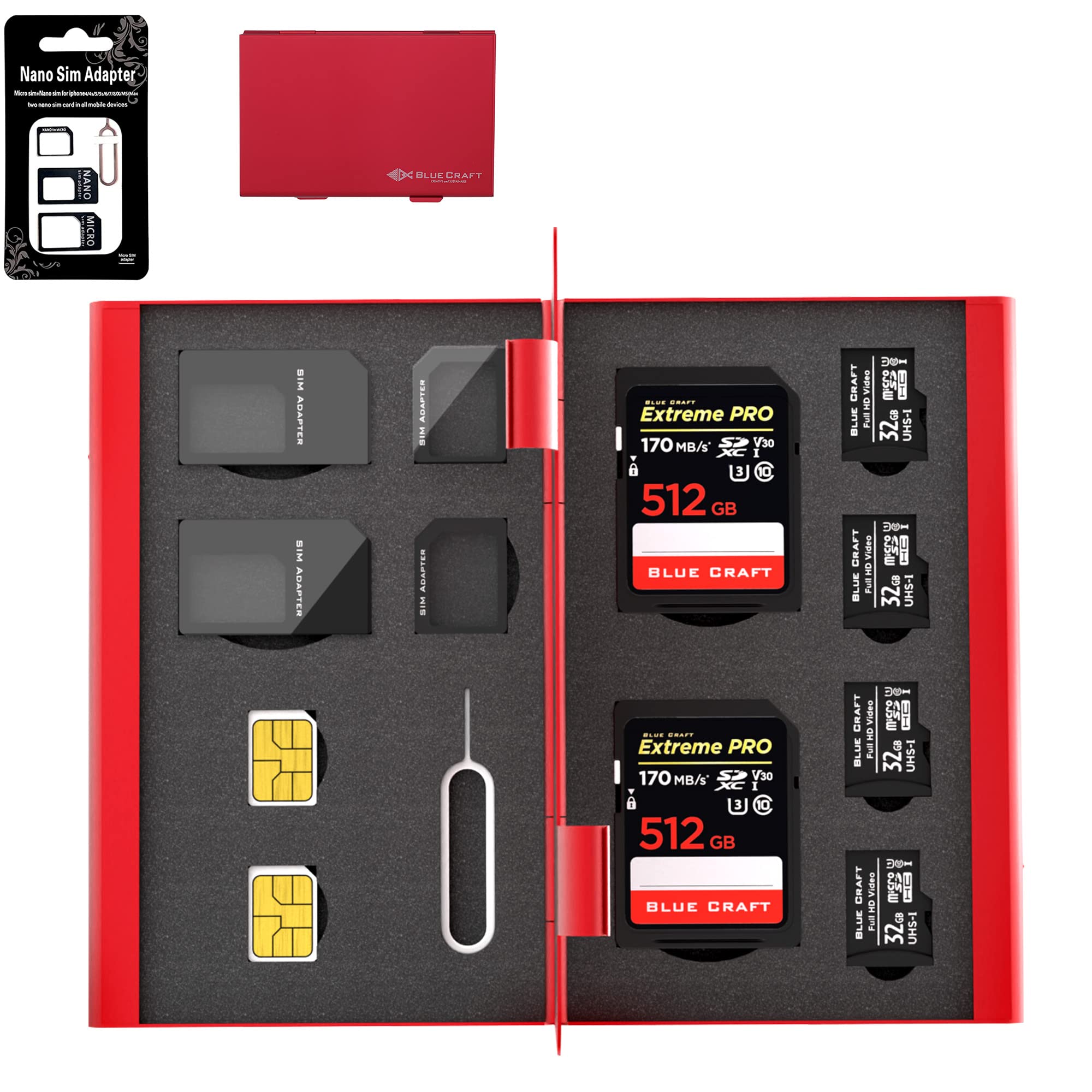 Amazon.com: BLUECRAFT SIM/SD Card Holder 2 in 1 Case, Max. Capacity of ...