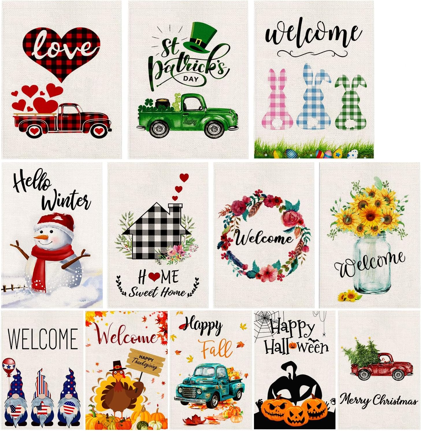 Amazon.com : Seasonal Garden Flags Set of 12 Double Sided 12 x 18 Inch ...
