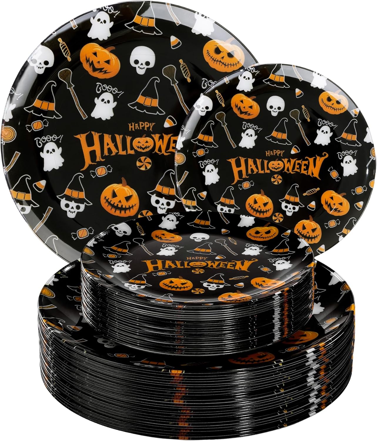 Amazon.com: I00000 60 Pcs Halloween Plastic Plates Serve 30 Guests ...