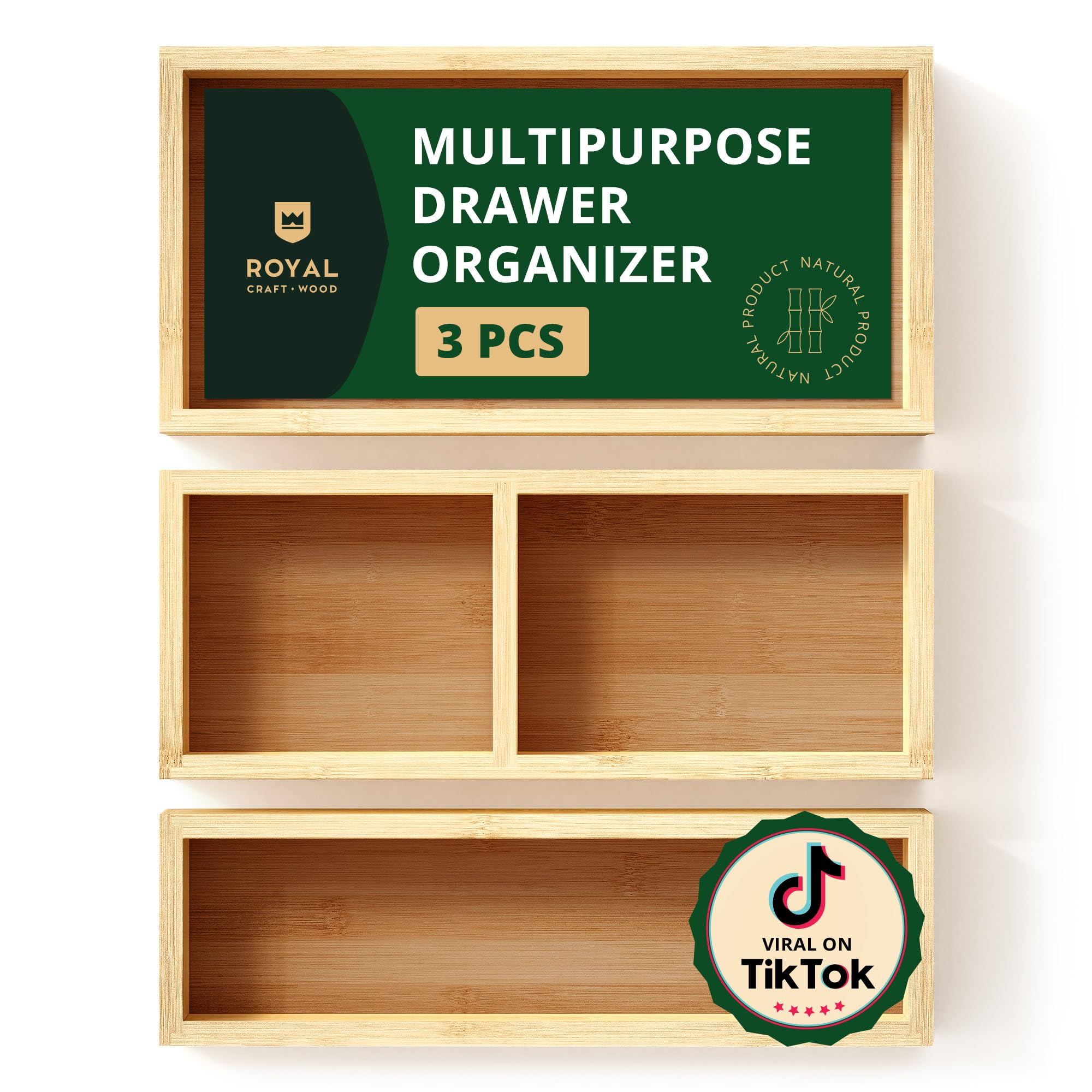 Amazon.com: ROYAL CRAFT WOOD Luxury Bamboo Drawer Organizer Storage Box ...