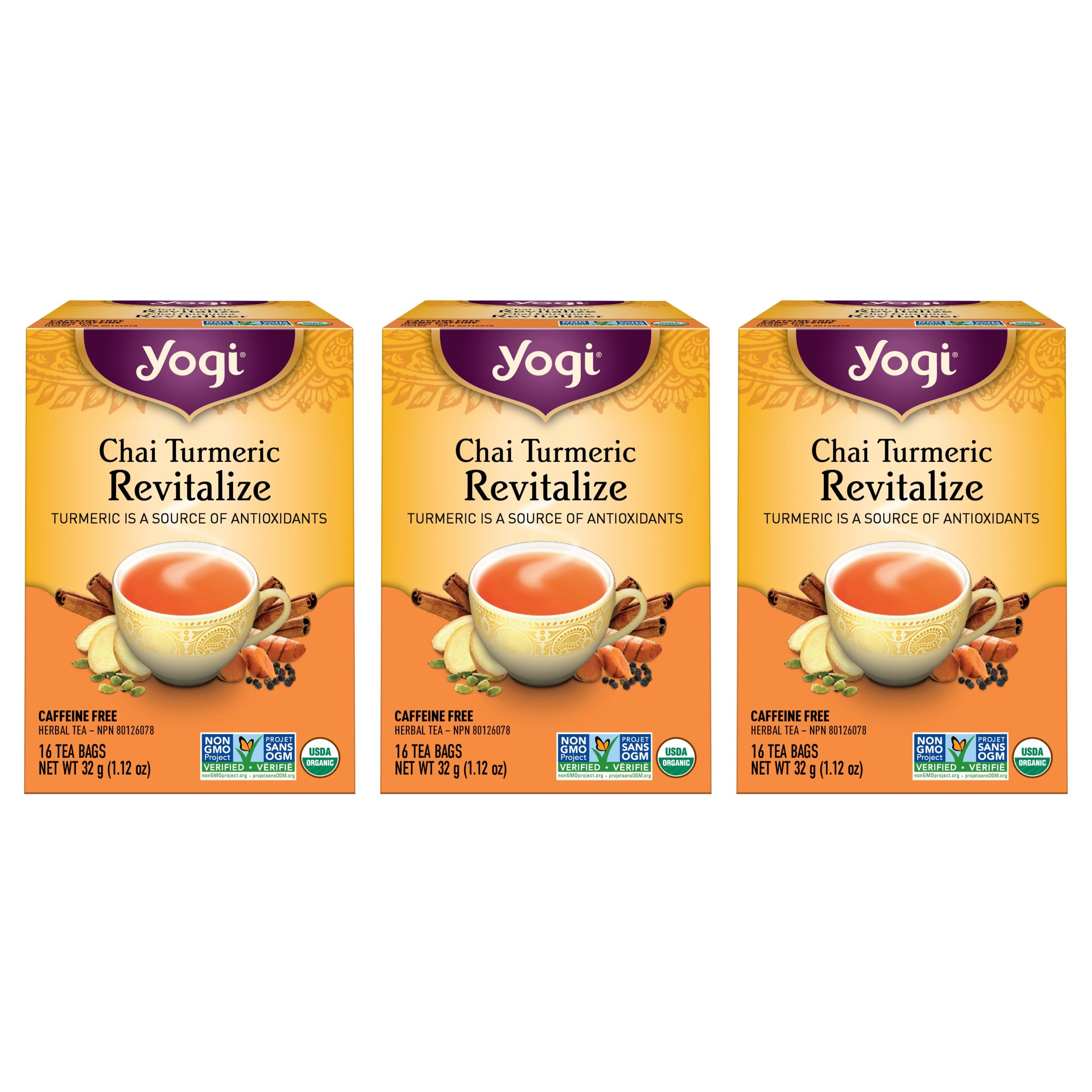 Yogi Tea Chai Turmeric Revitalize (Pack 3) - 48 Tea Bags - Caffeine ...