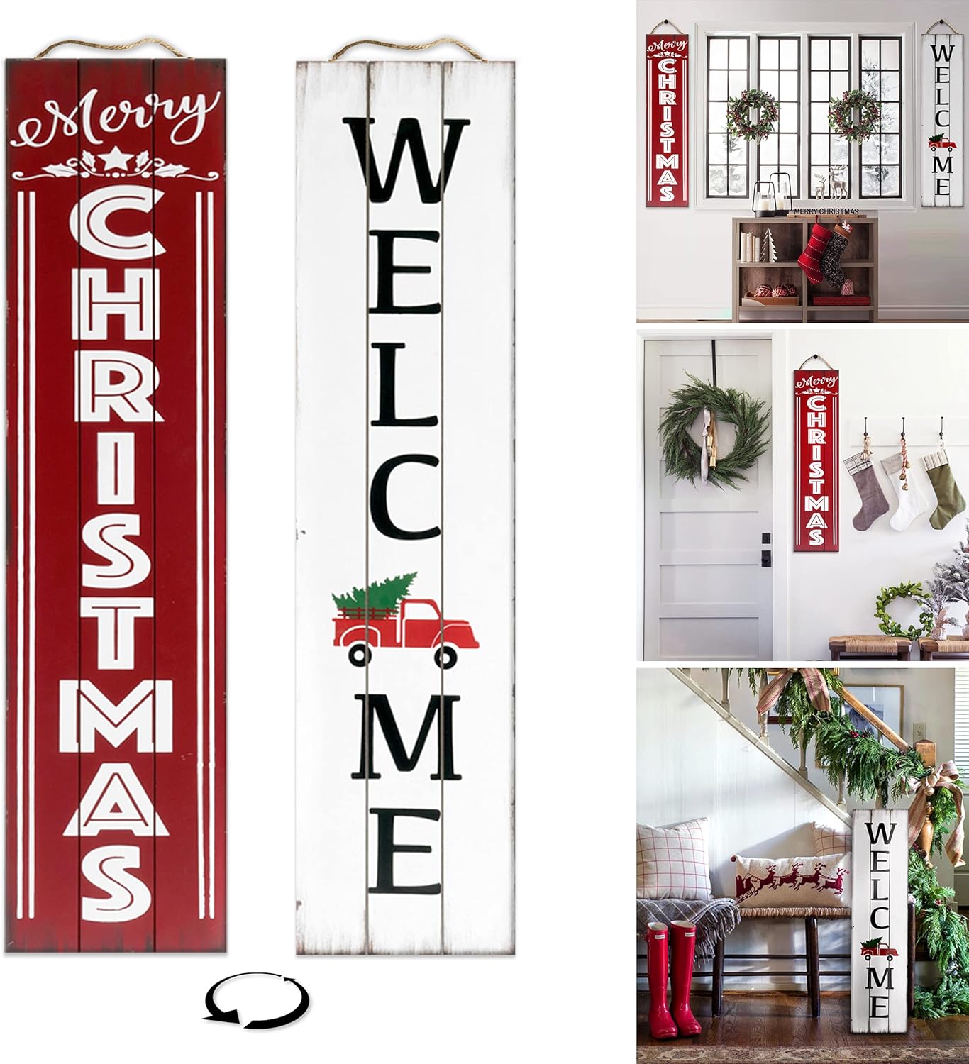 Amazon.com: Tall Vertical “Welcome” “Merry Christmas” Wooden Porch Sign ...