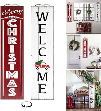 Amazon.com: Tall Vertical “Welcome” “Merry Christmas” Wooden Porch Sign ...