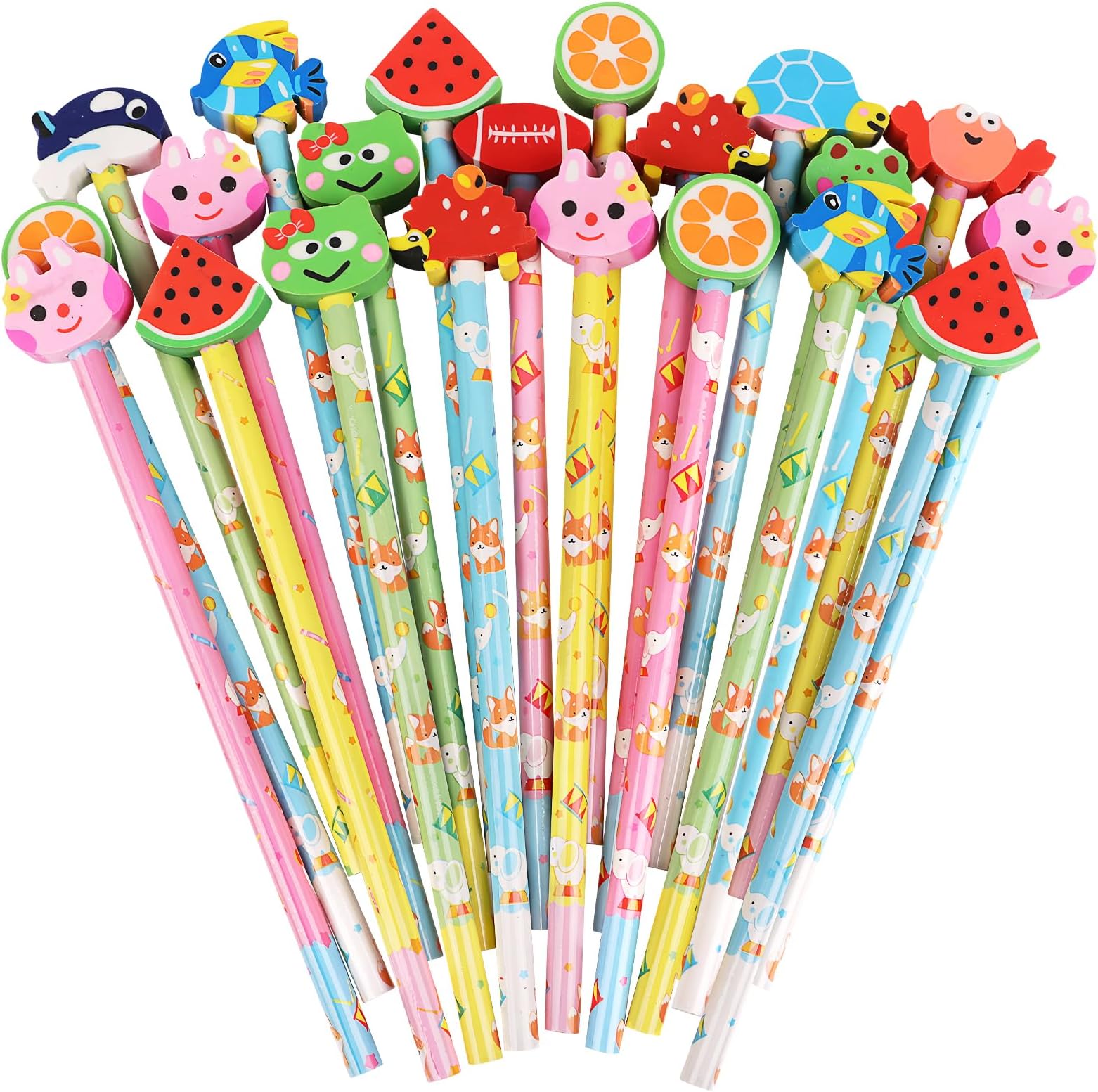 Amazon.com: DERAYEE 24PCS Cute Pencils with Fruit Animal Top Eraser ...