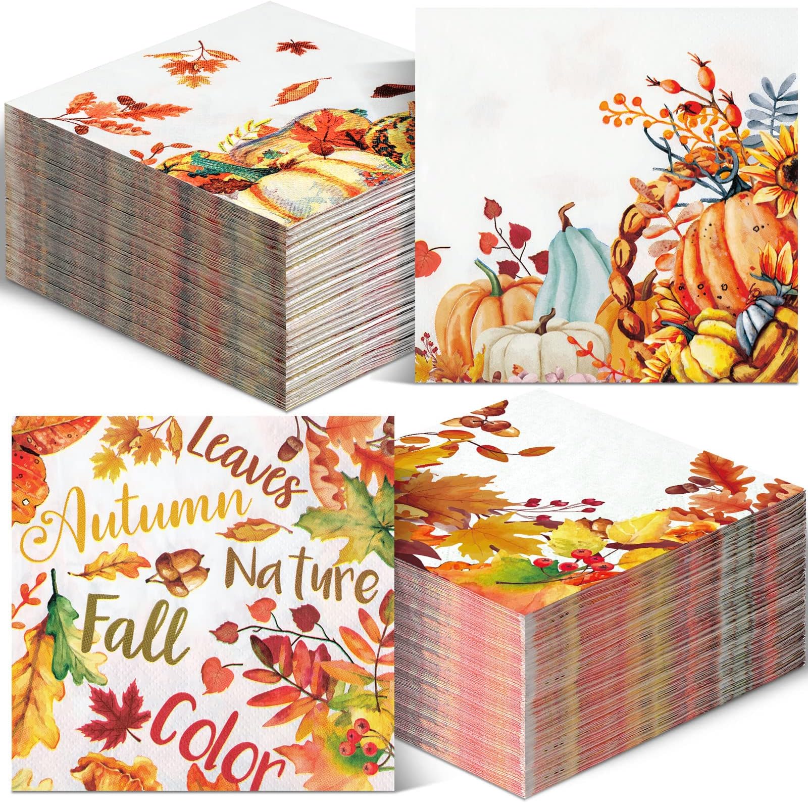 Amazon.com: AnyDesign 80 Pack Fall Pumpkin Paper Napkins Watercolor ...