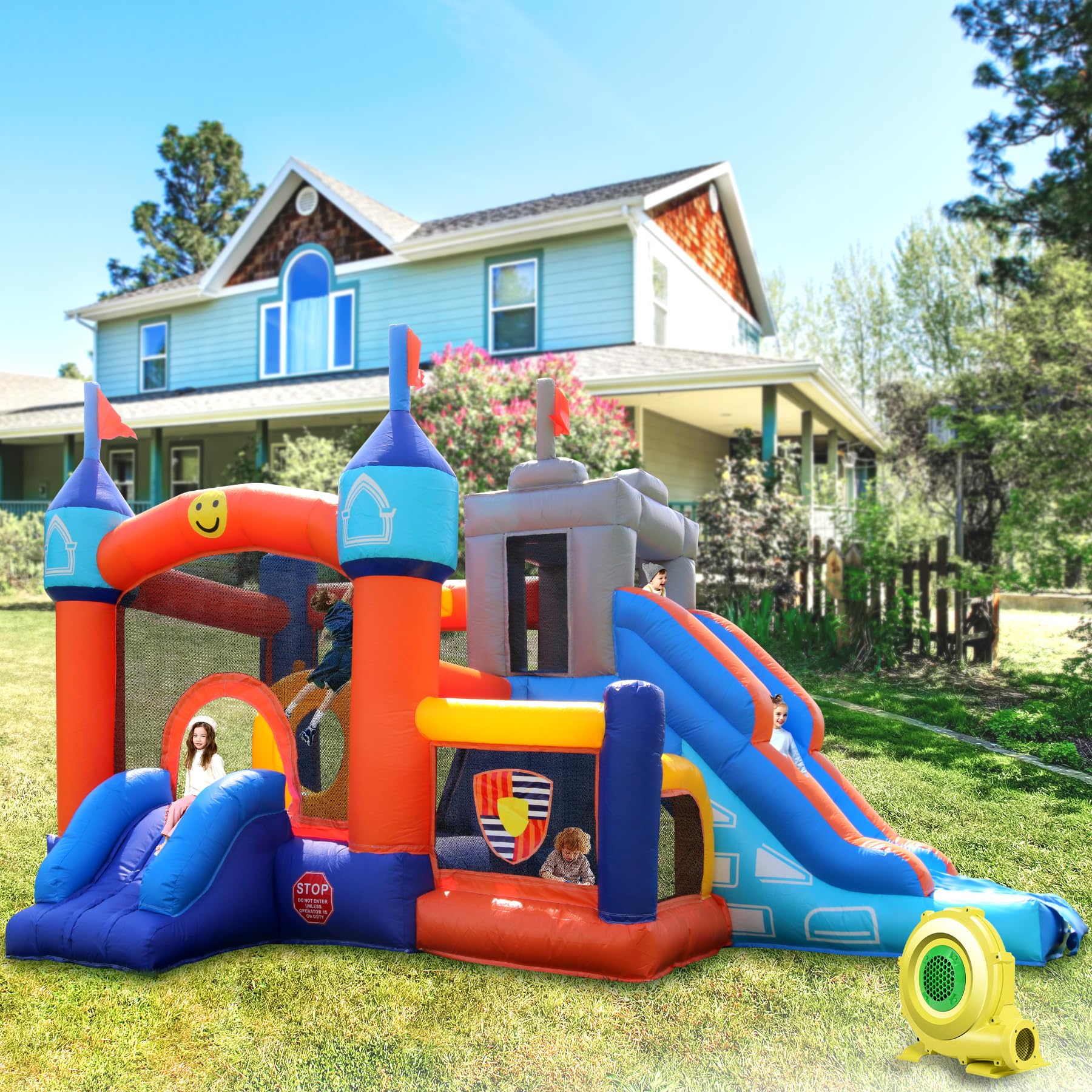 16FT Commercial Grade Inflatable Bounce House Castle with Slide&Ball ...