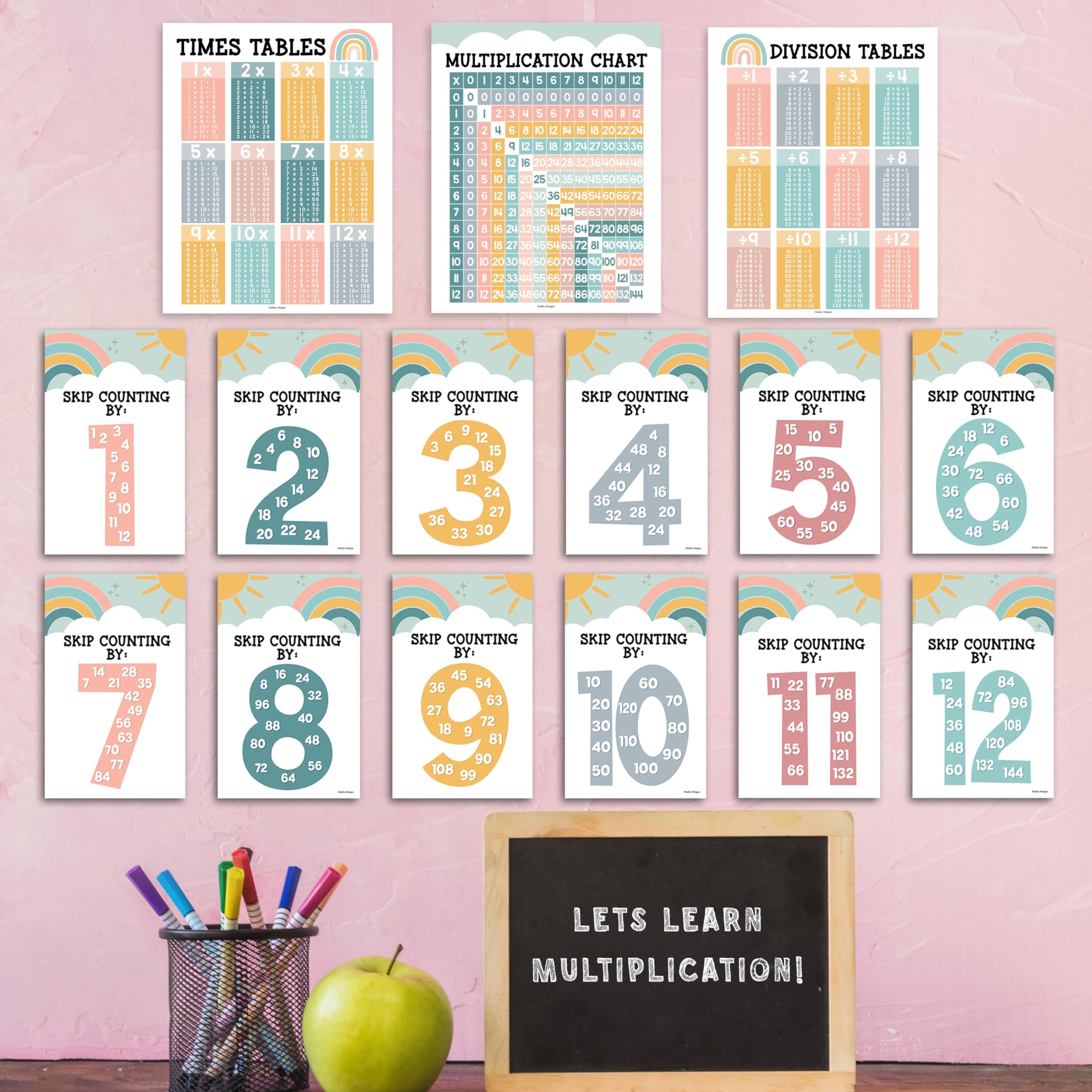 Amazon.com : Hadley Designs Multiplication Chart Poster Set - 9 Math ...
