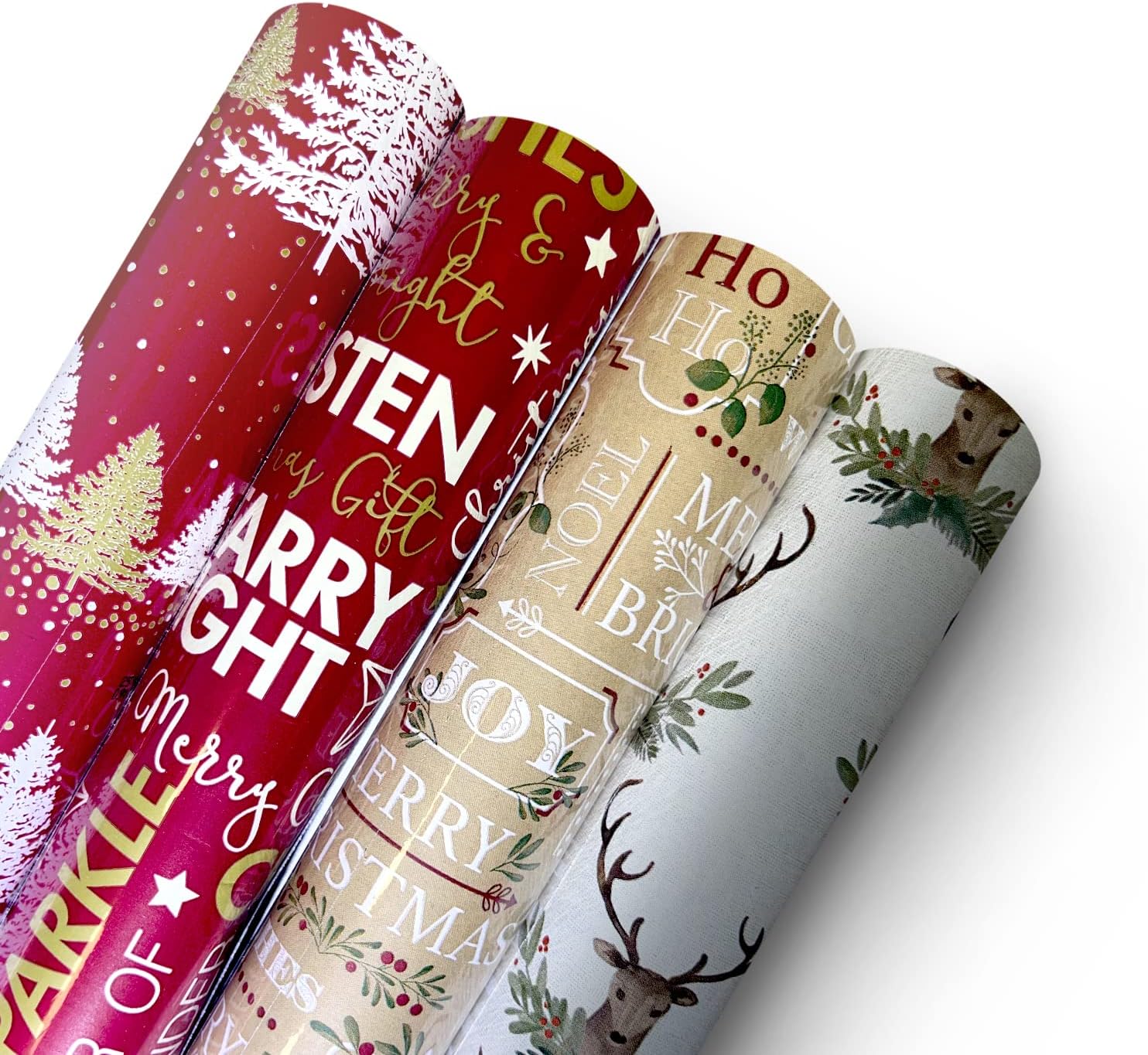 MERRIMEN 4 x 8m Christmas Wrapping Paper roll - Perfect for Birthday ...