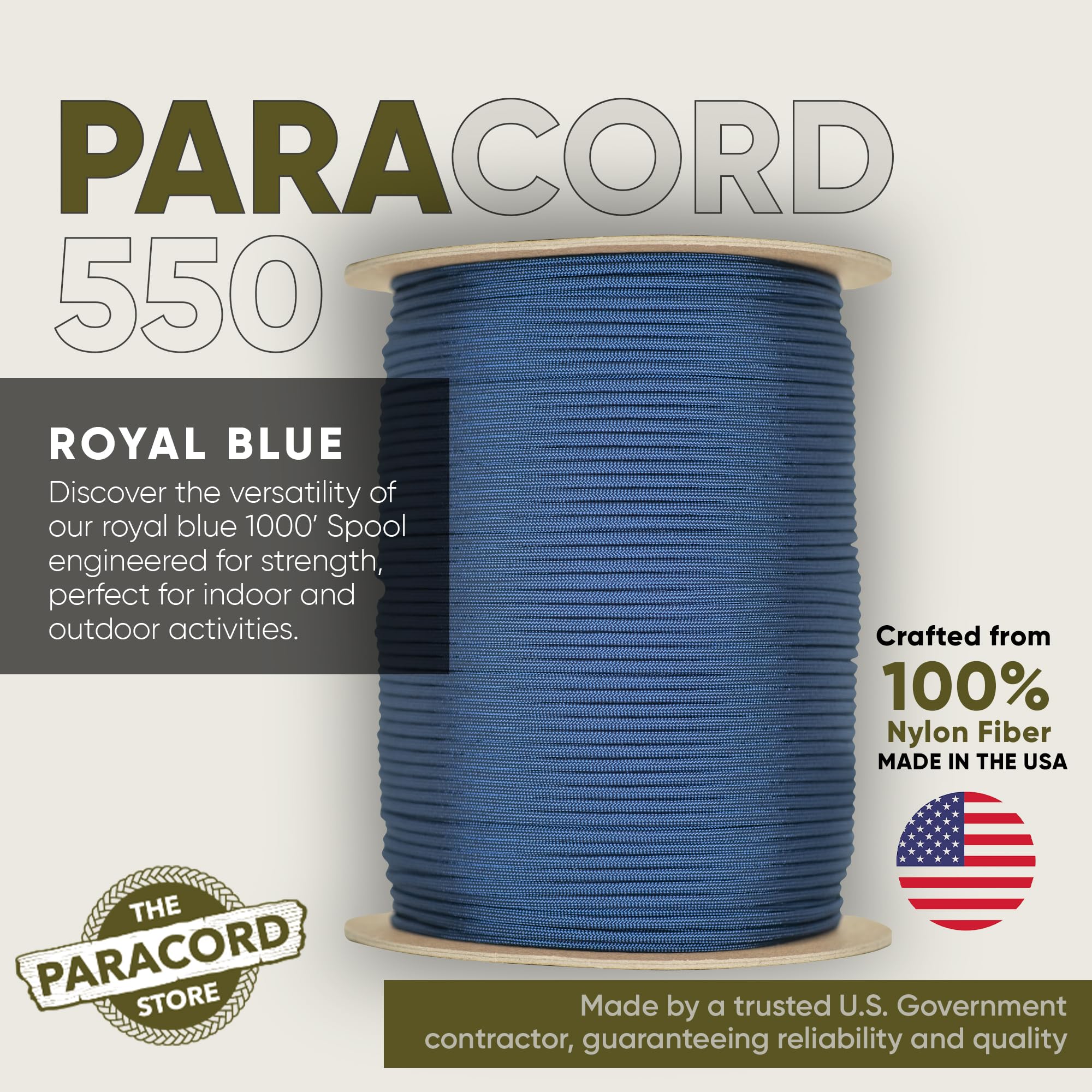 550 Paracord Royal Blue Coreless - 1000 Foot Spool Of Type III Flat ...